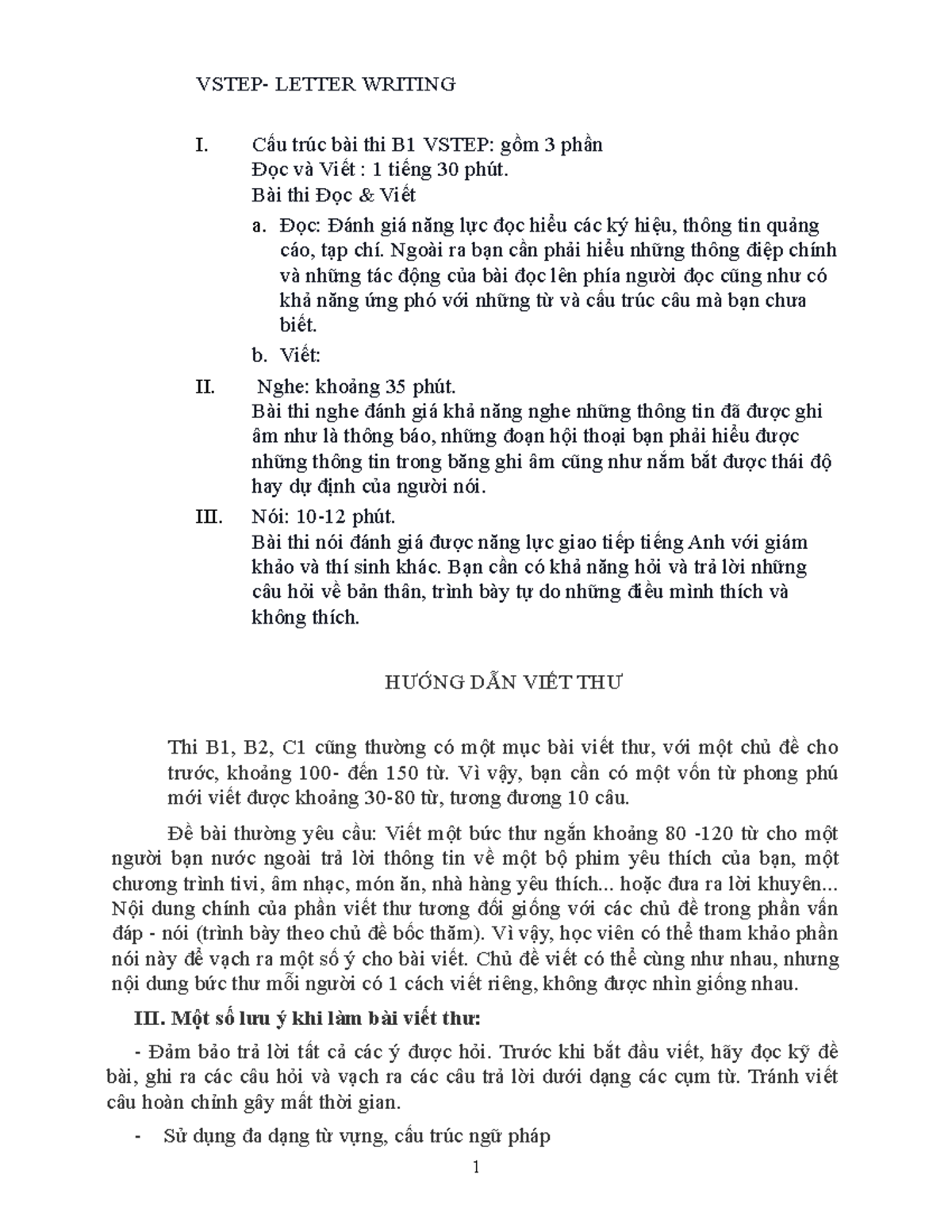 Letter Writing - thực hành TA - VSTEP- LETTER WRITING I. Cấu trúc bài ...