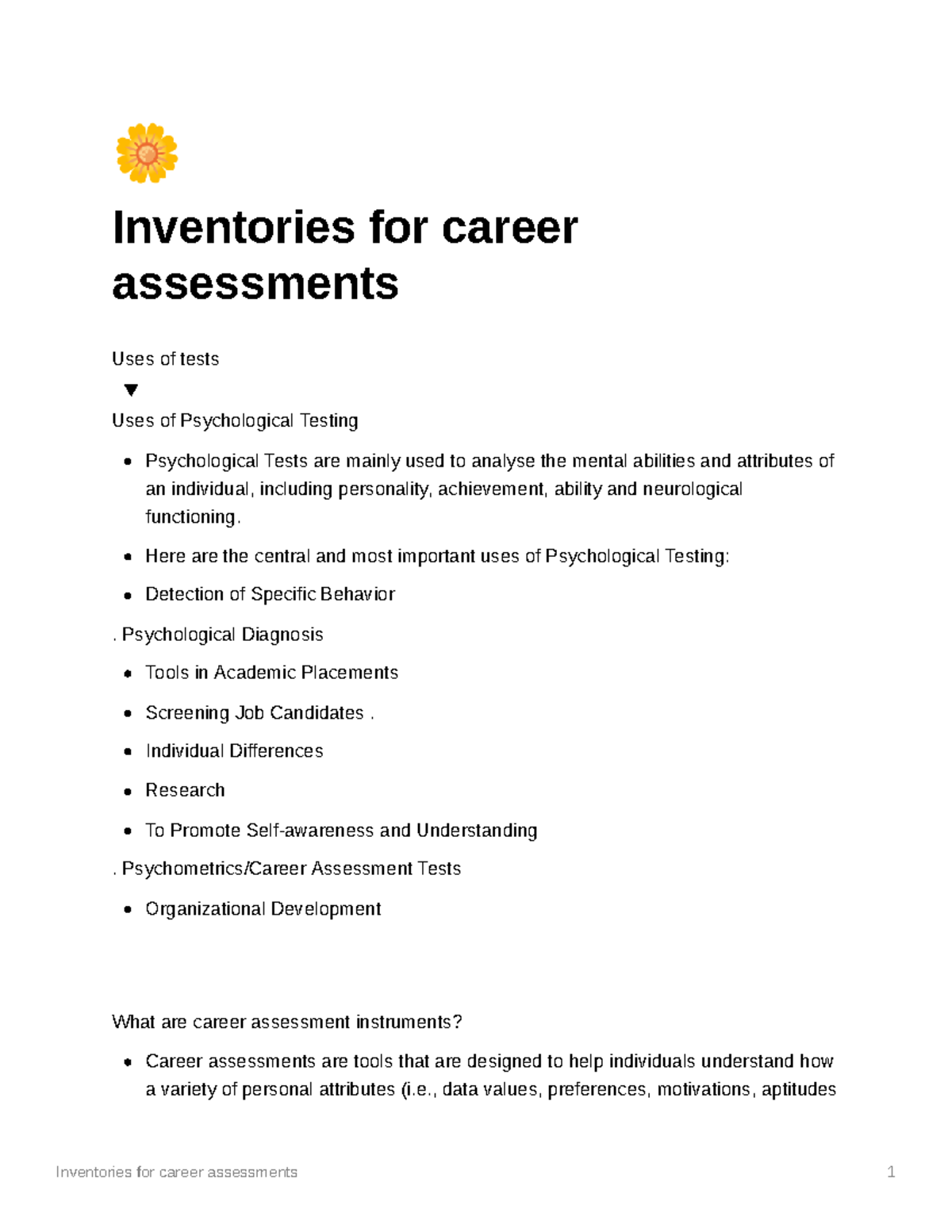 Inventories for career assessments - 1 Inventories for career ...
