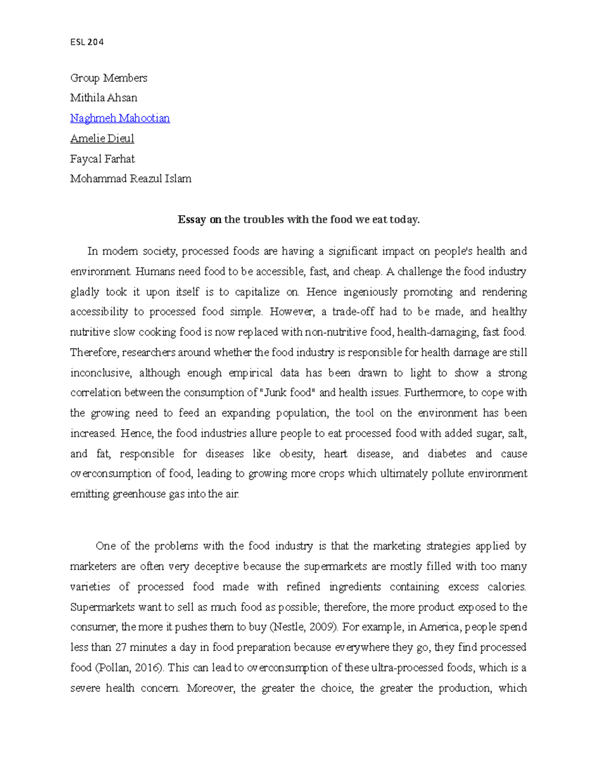 Group Essay-02 Final - Grade: B+ - ESL 204 - Concordia - Studocu