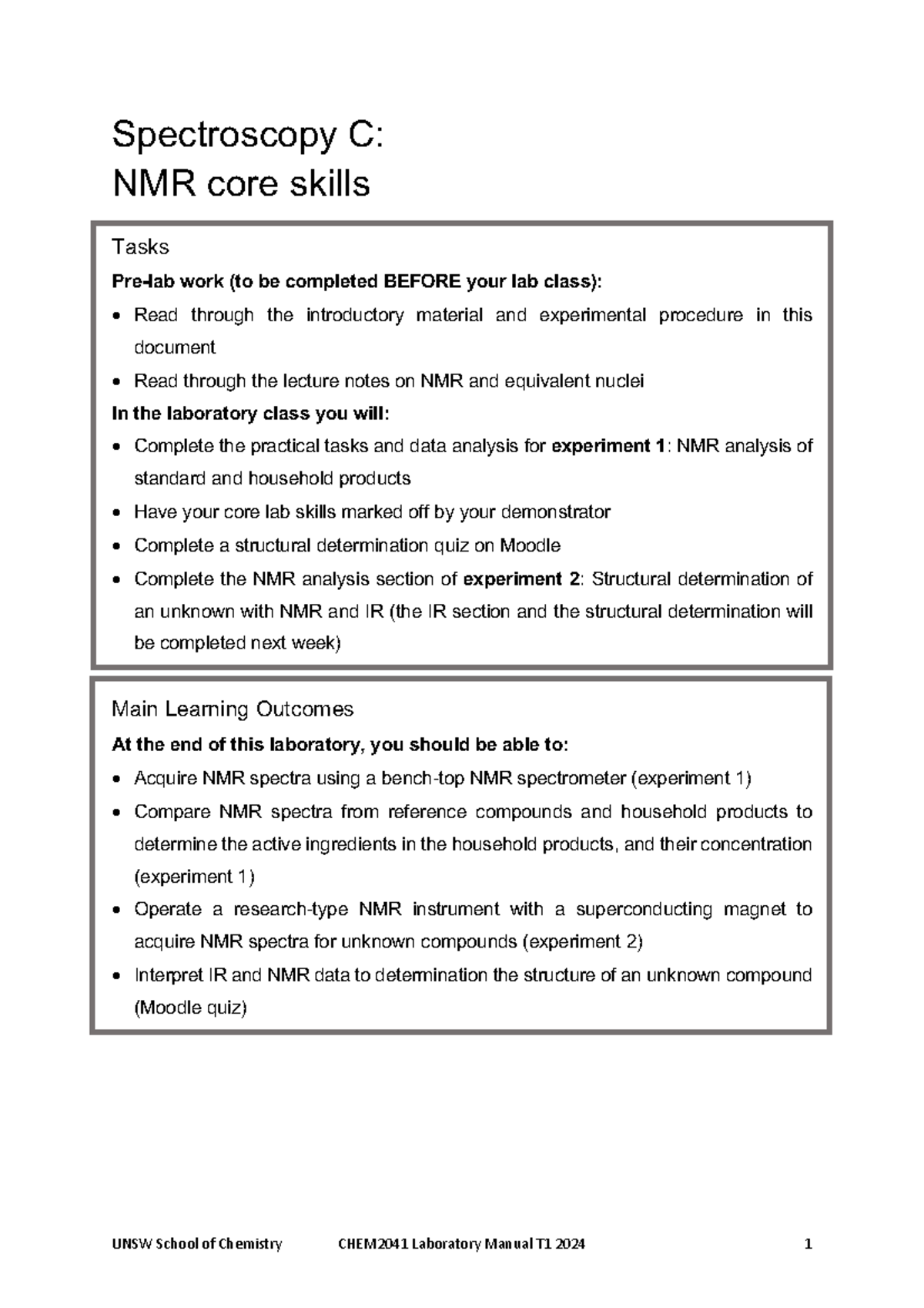 NMR core skills manual - Spectroscopy C: NMR core skills Tasks Pre-lab ...