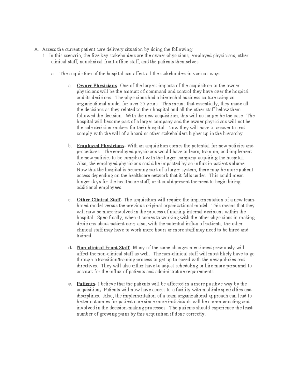 C432 Healtcare mgmt Task working.edited - A. Assess the current patient ...