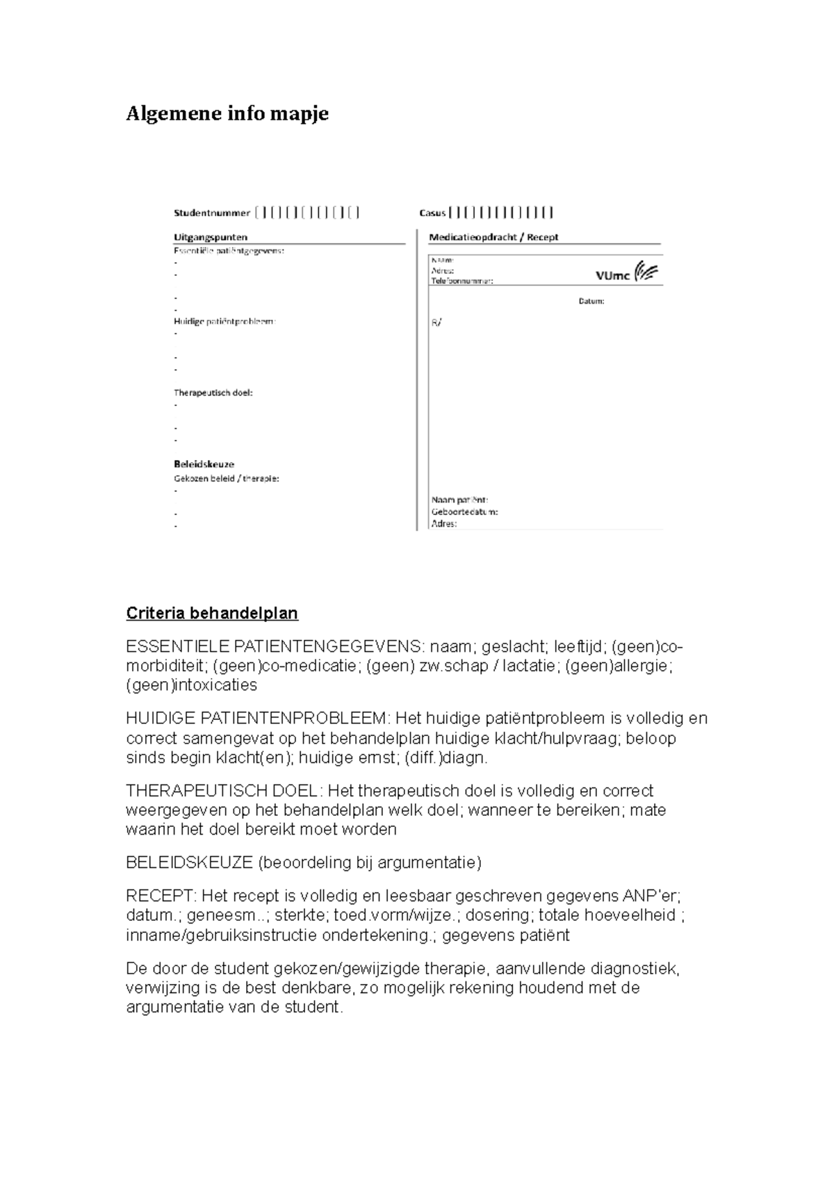 Algemene info recept schrijven - Algemene info mapje Criteria ...