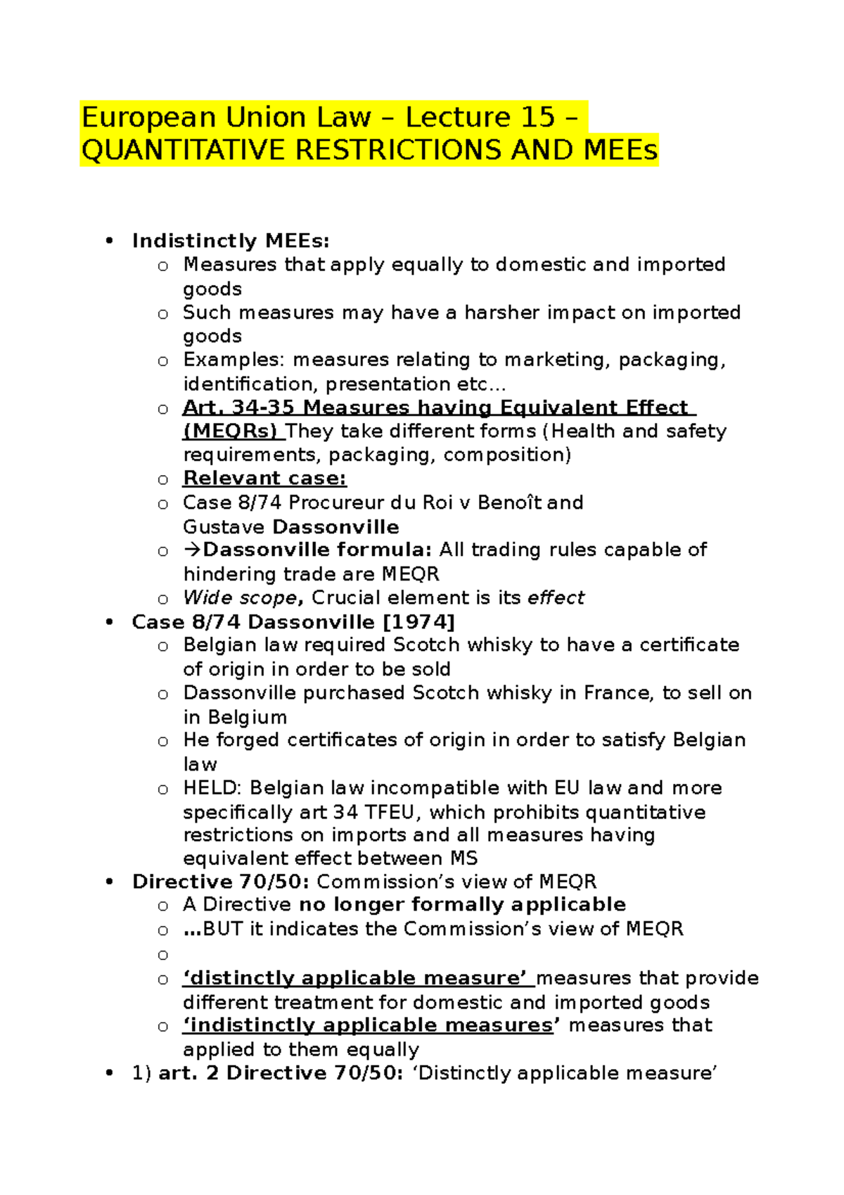 Lecture 16 - quantitative restrictions and MEEs - European Union Law ...