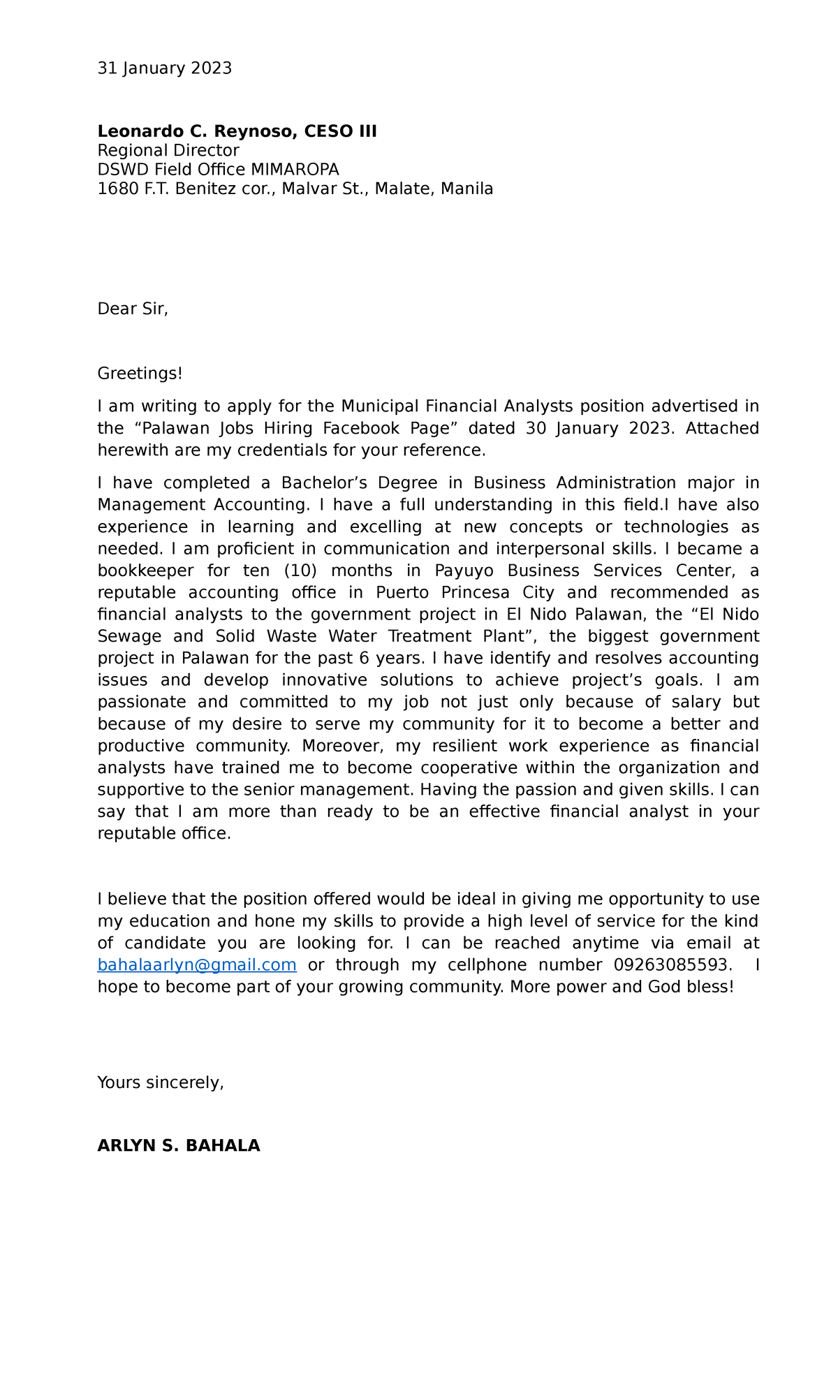 Municipal Financial Analysts application letter - 31 January 2023 ...
