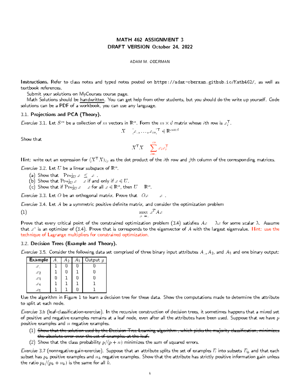 Math462 HW3 - MATH 462 ASSIGNMENT 3 DRAFT VERSION October 24 , 2022 ...