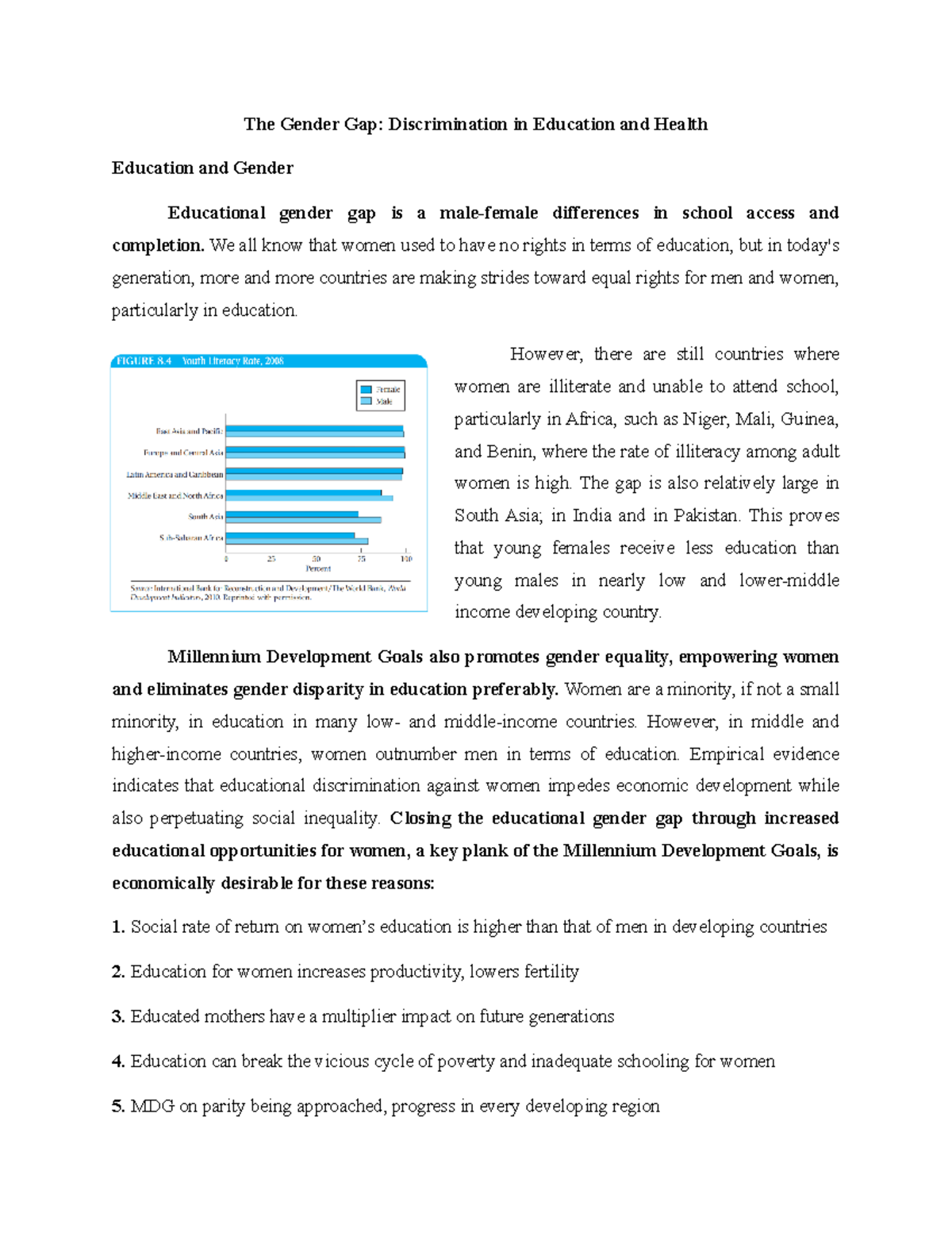 The Gender Gap Discrimination in Education and Health Lecture Notes and ...