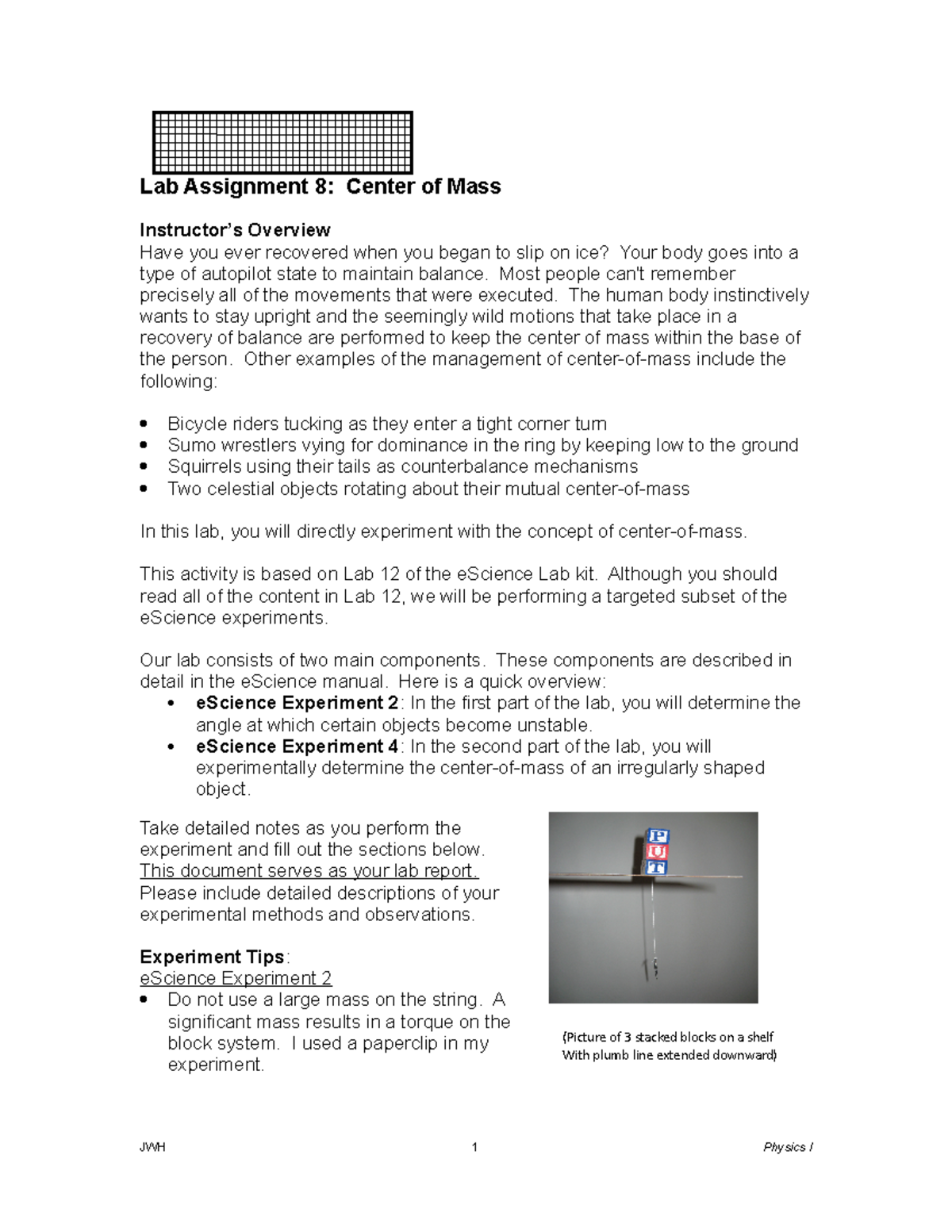 Revisedlab 8 - prof m zias lab - Lab Assignment 8: Center of Mass ...