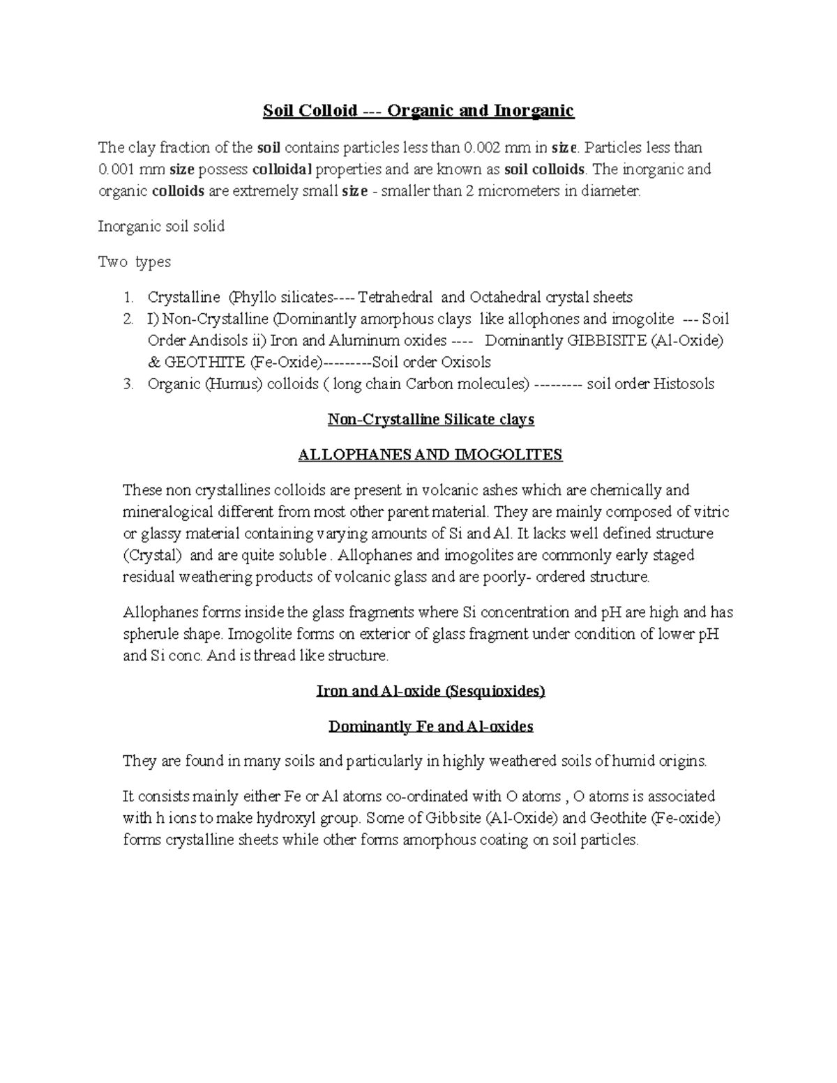 Soil colloidal chemistry - Soil Colloid - Organic and Inorganic The ...