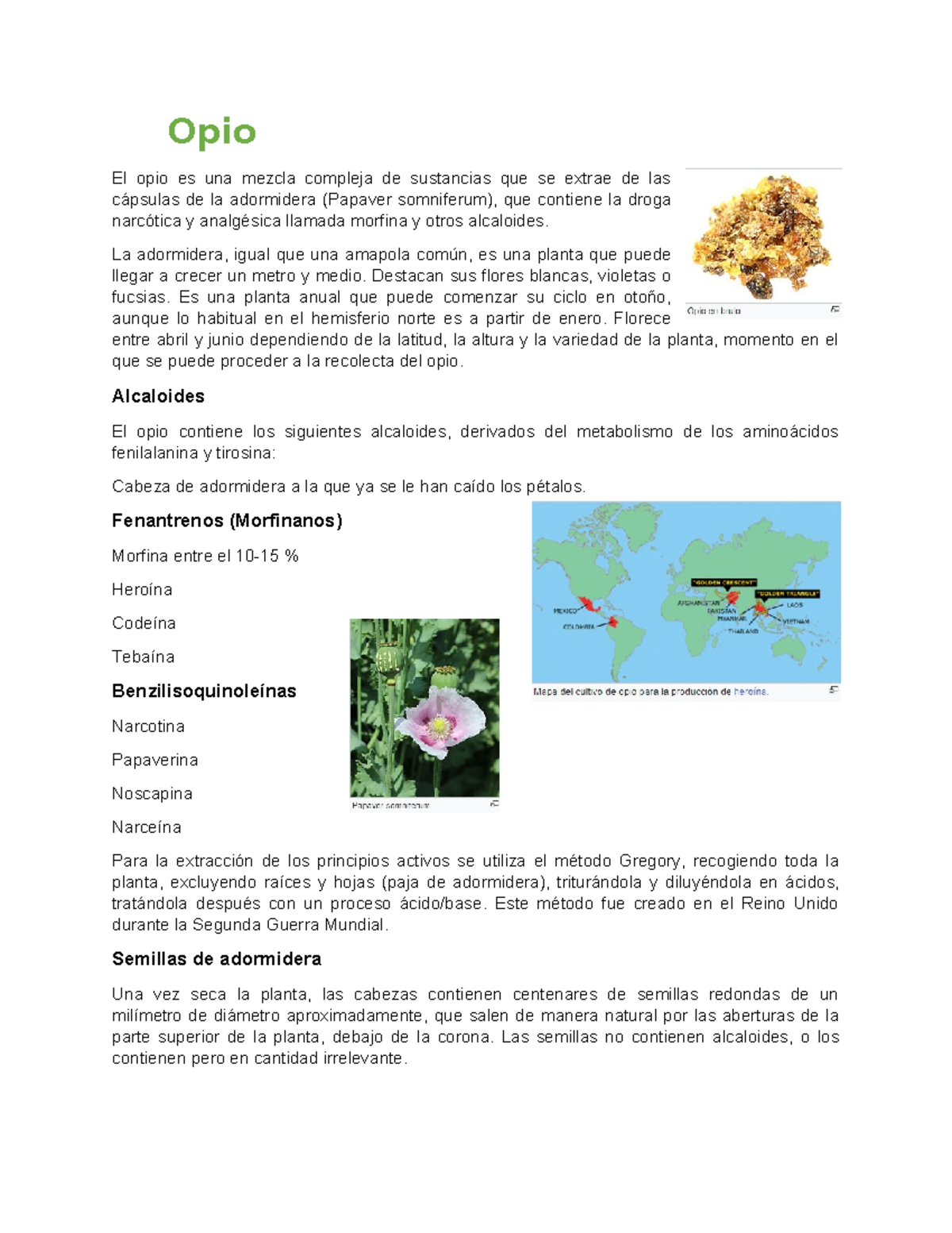 Opio - Opio El opio es una mezcla compleja de sustancias que se extrae ...