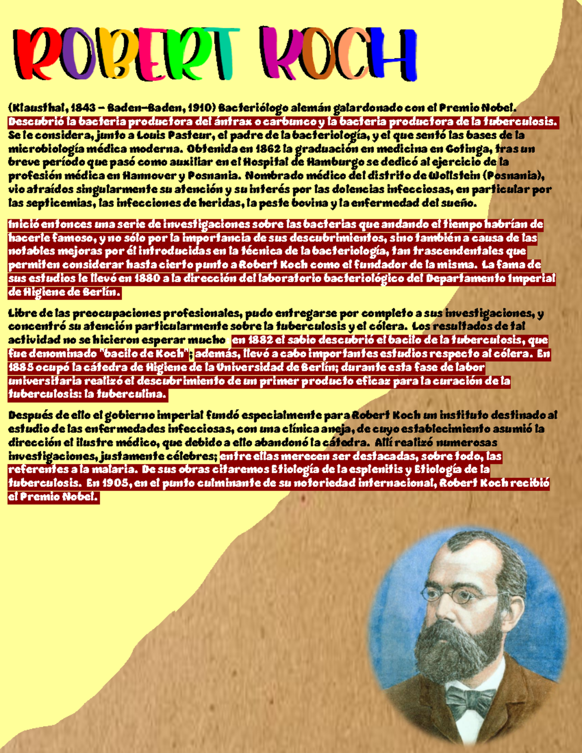 Robert KOCH - RESUMEN - ROBERT KOCH (Klausthal, 1843 - Baden-Baden ...