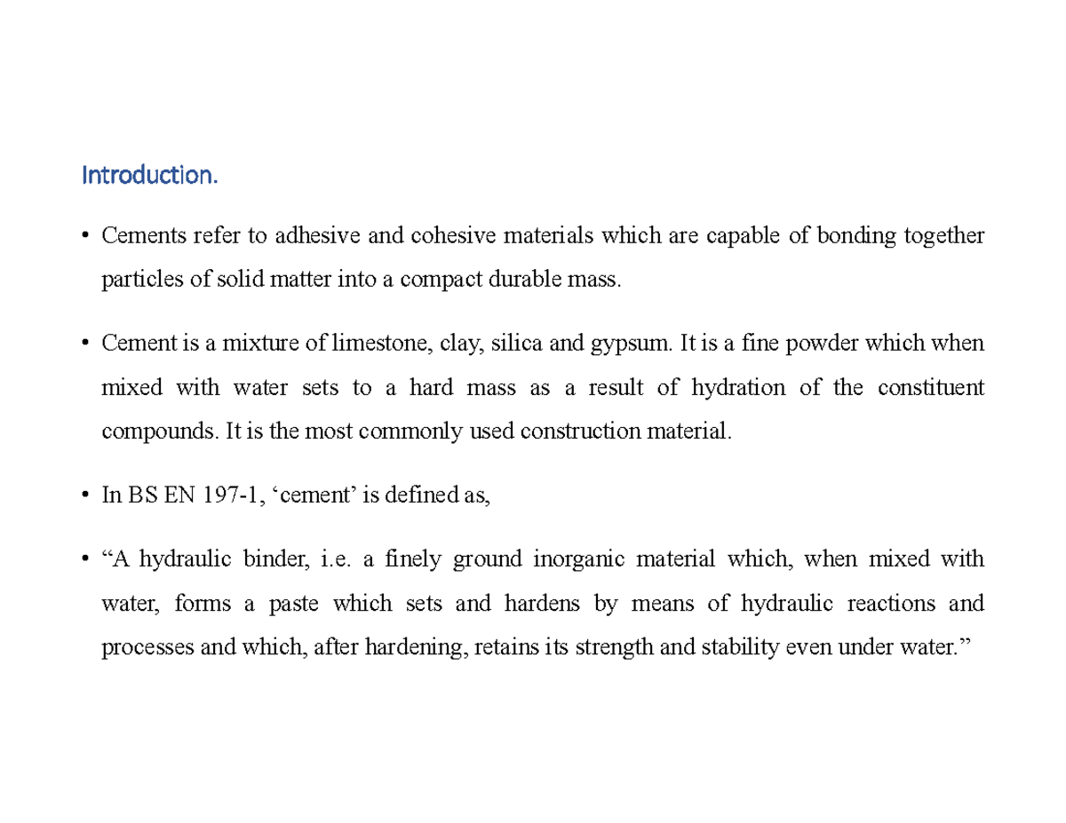 Browse - Introduction. Cements refer to adhesive and cohesive materials ...