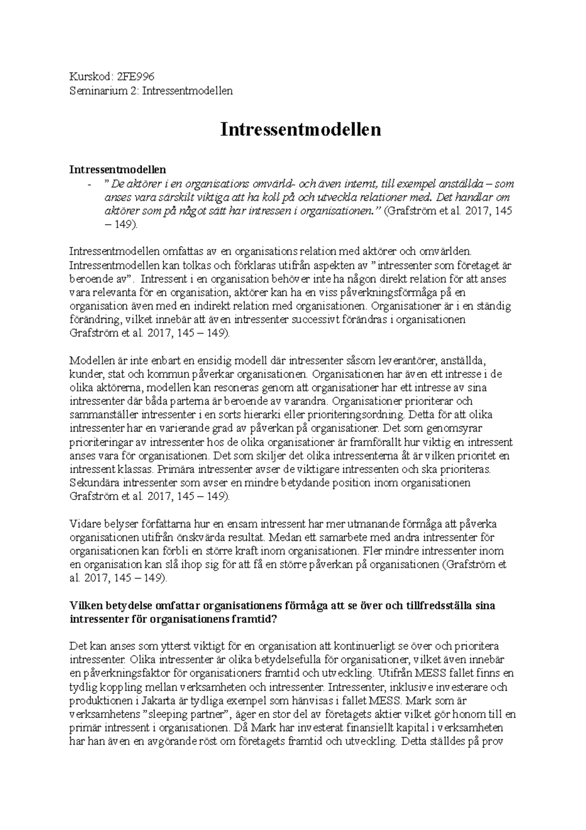 Intressentmodellen - Kurskod: 2FE Seminarium 2: Intressentmodellen ...