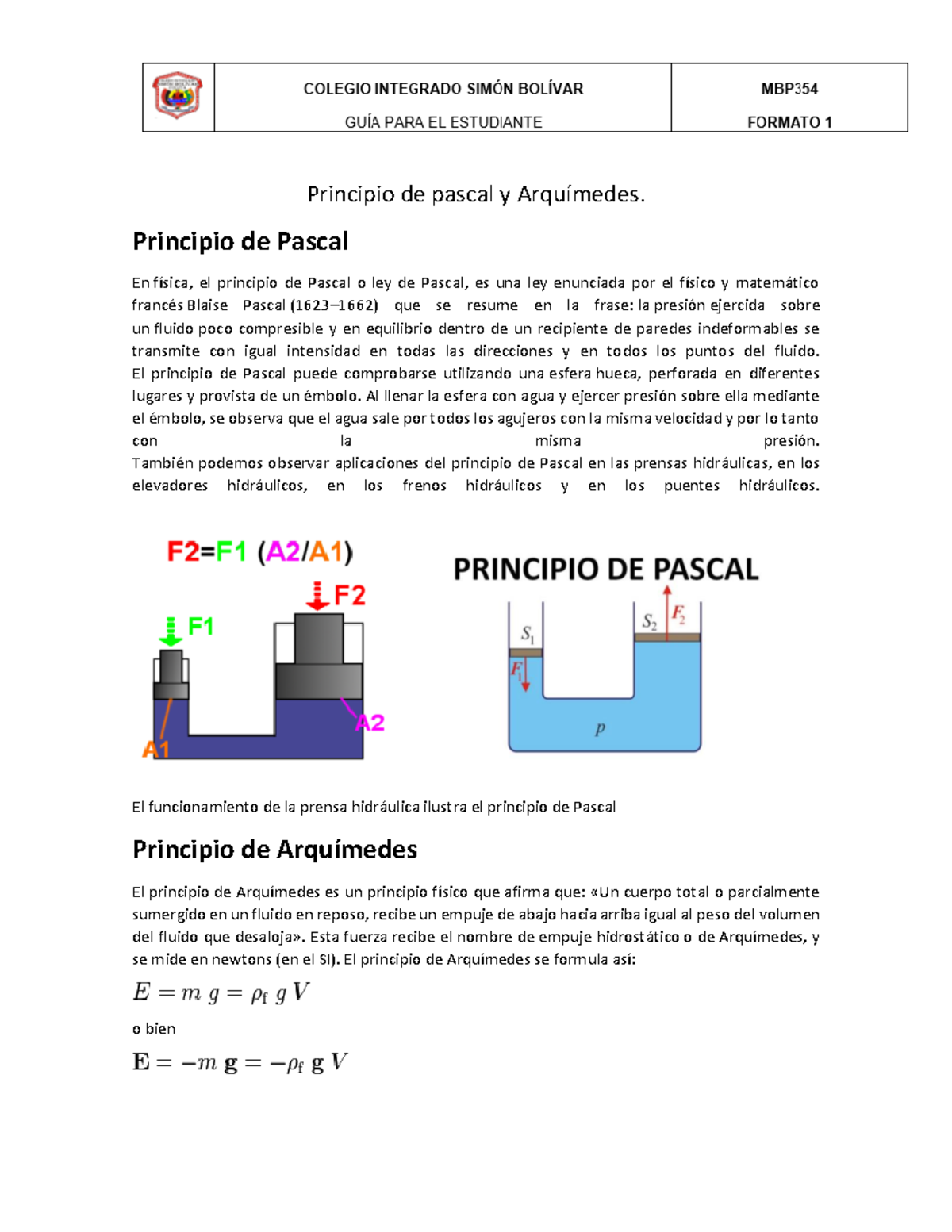 6086b3 - Documentoa - Principio de pascal y Arquímedes. Principio de Pascal En física, el ...