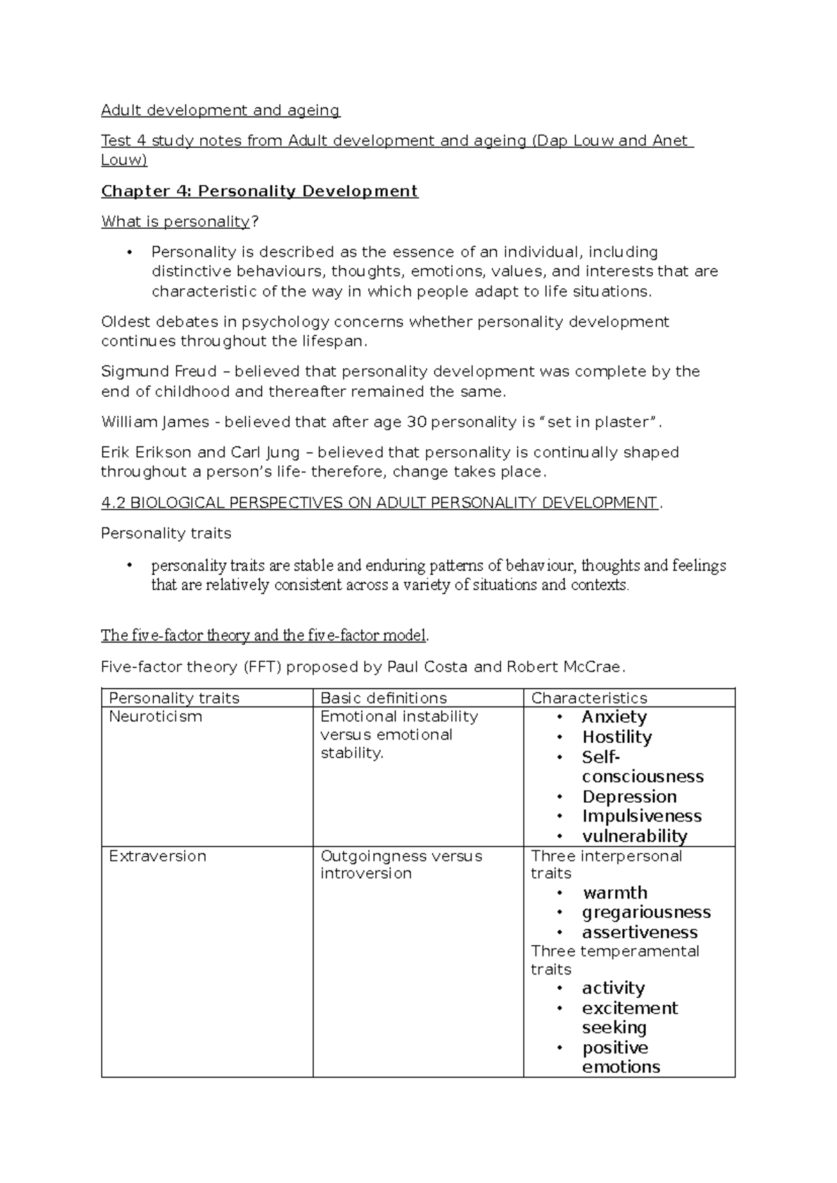 Study notes for lifespan development - Adult development and ageing ...