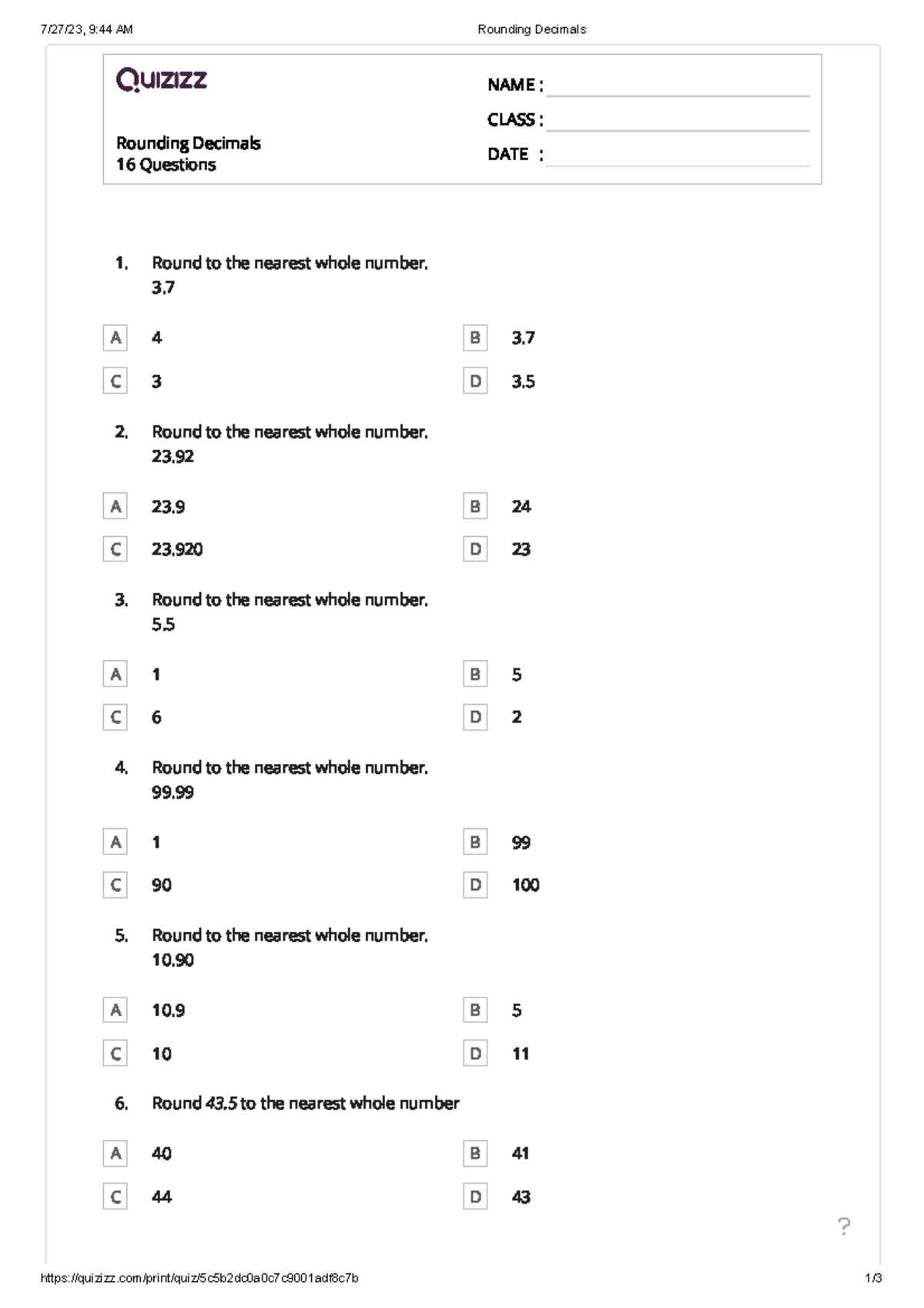 Rounding Decimals - vm, vm, - 7/27/23, 9:44 AM Rounding Decimals - Studocu