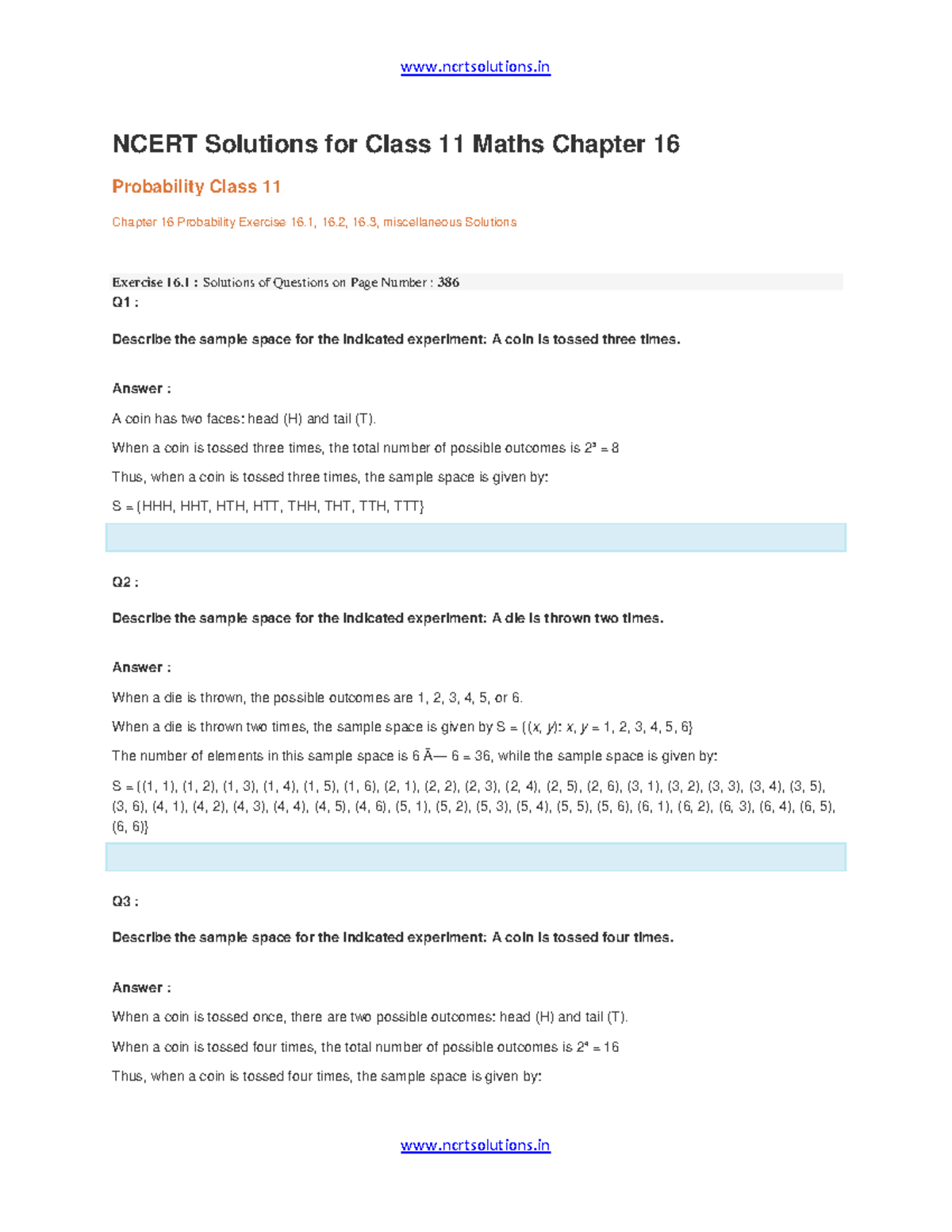 Ch-16 Probability - learn - NCERT Solutions for Class 11 Maths Chapter ...