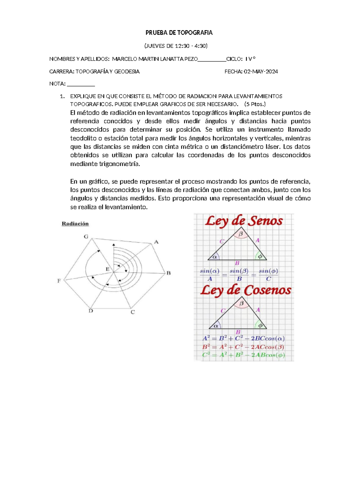 Marcelo Lanatta Examen Parcial - Topografia Minera - PRUEBA DE ...