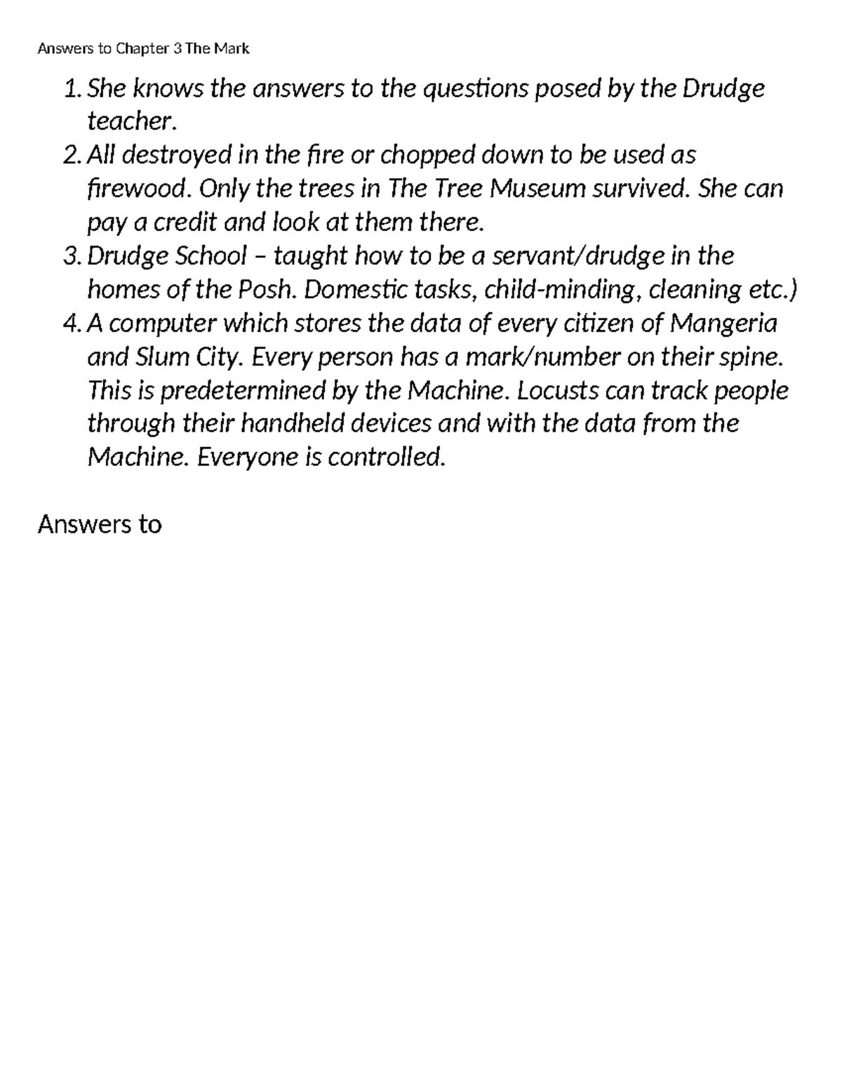 The Mark memo - Questions and answers to The Mark - Answers to Chapter ...