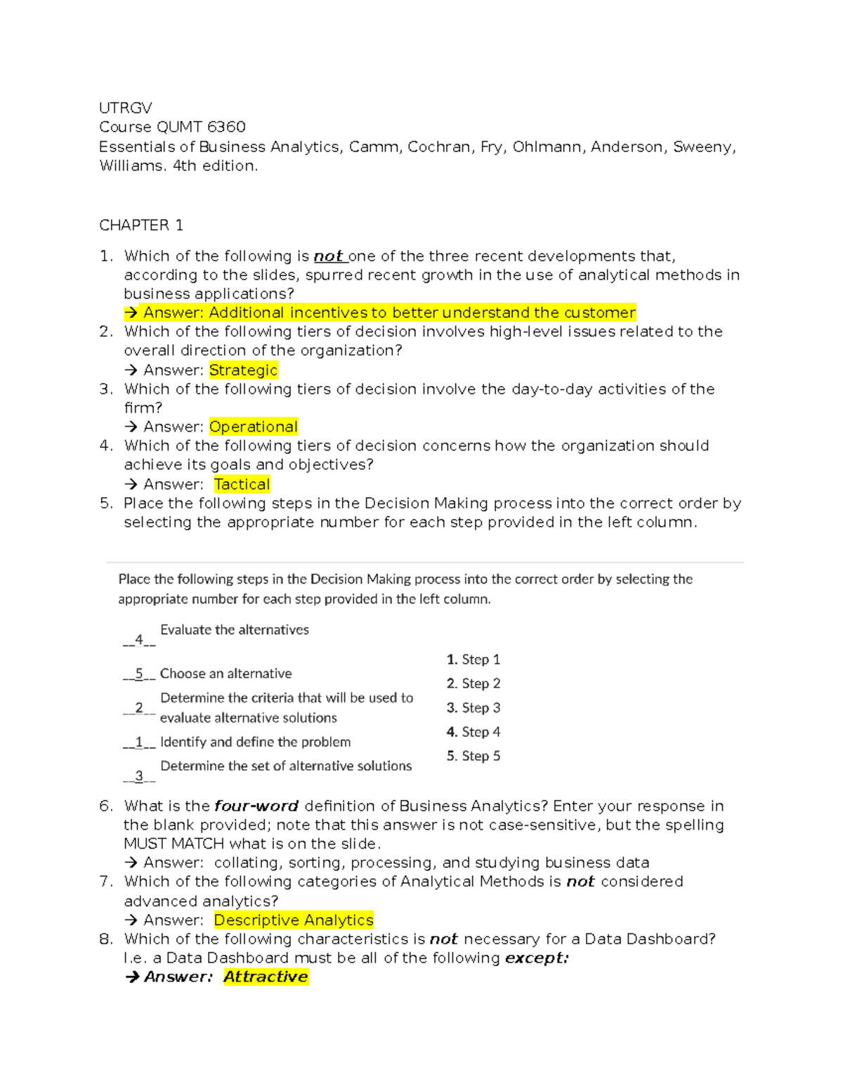 QUMT 6360 homework 1 - Business Analysis Chapter 1 - UTRGV Course QUMT ...