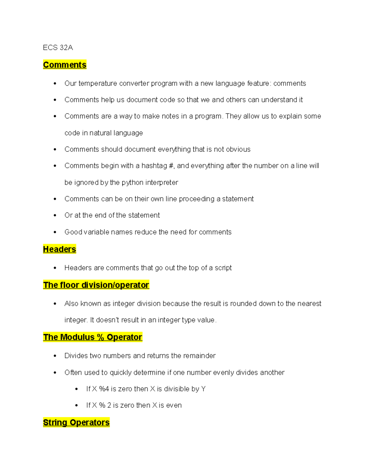 ECS 32A Day 9 - Comments - ECS 32A Comments Our temperature converter program with a new ...