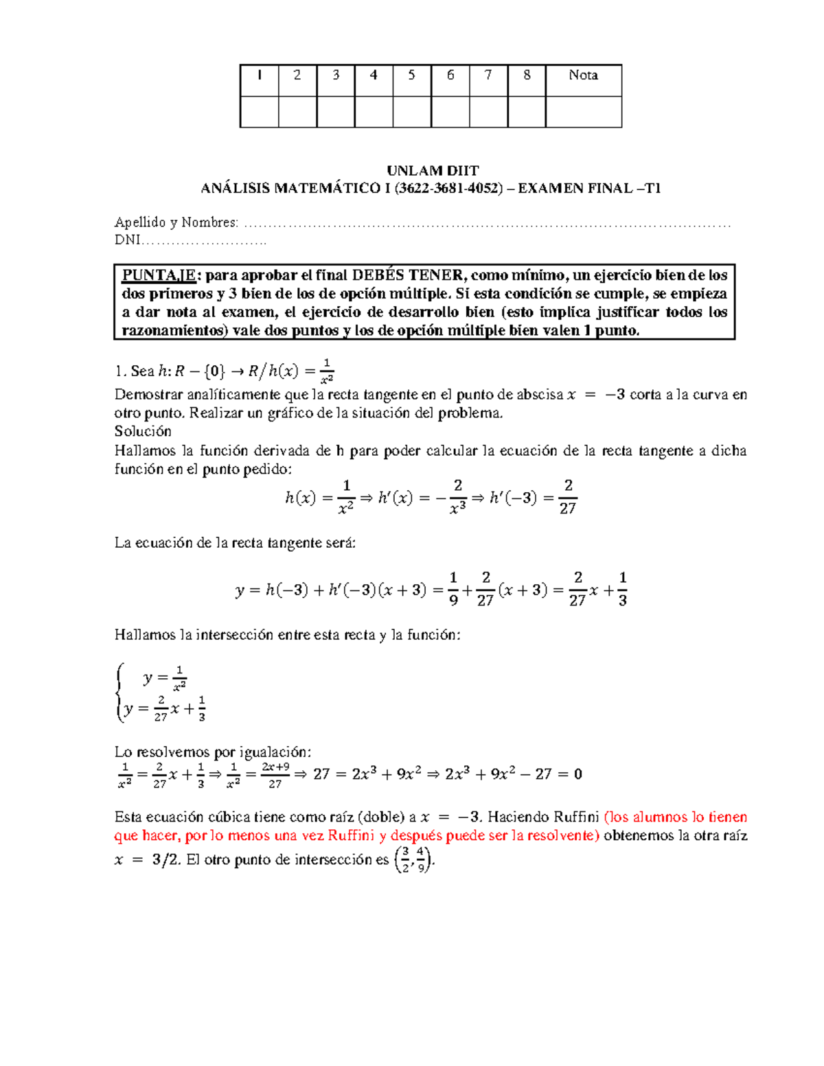 Final Analisis matematico (informatica) julio 2024 (resuelto) - 1 2 3 4 5 6 7 8 Nota UNLAM DIIT ...