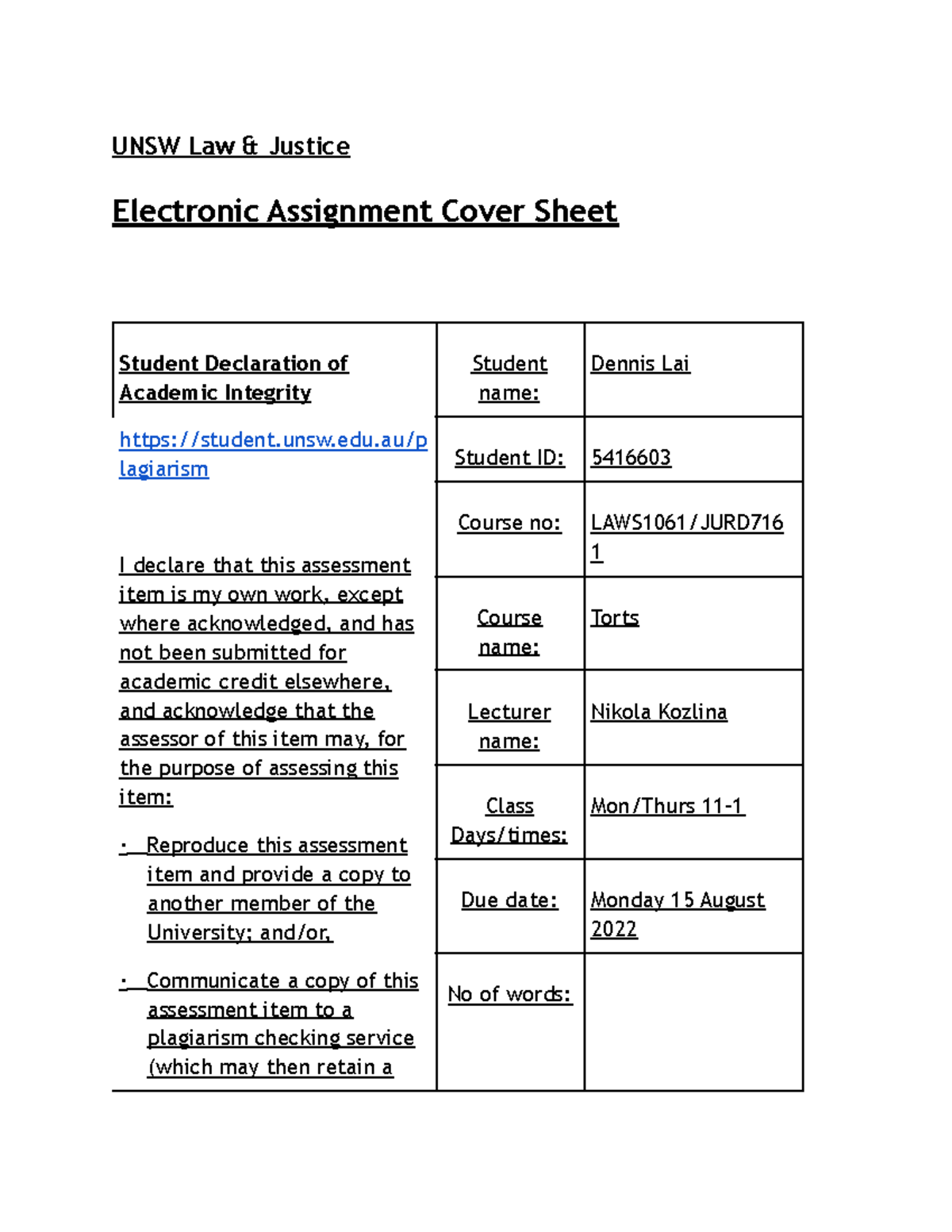 Laws1061 - Final Exam Response - UNSW Law & Justice Electronic ...