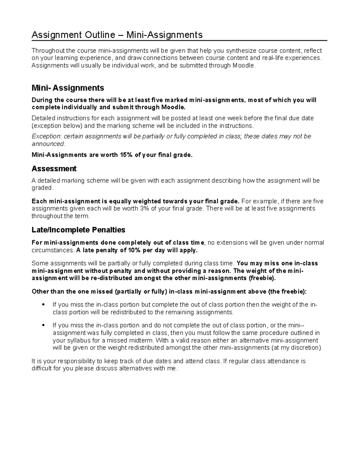 2018 W BIOL1500 Mini-Assignments Outline - BIOL 1500 - Yorku - Studocu