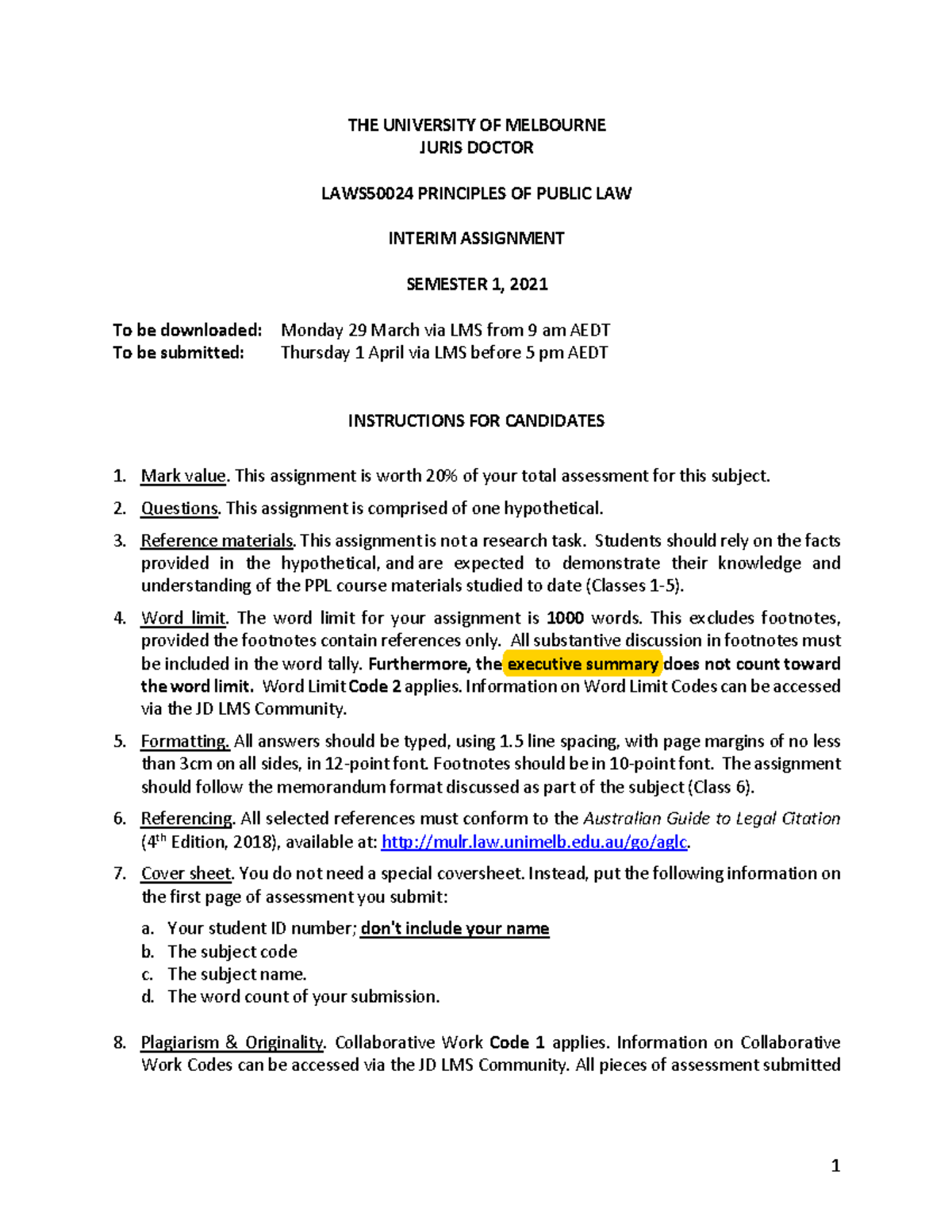 PPL-Interim-Assessment - THE UNIVERSITY OF MELBOURNE JURIS DOCTOR ...