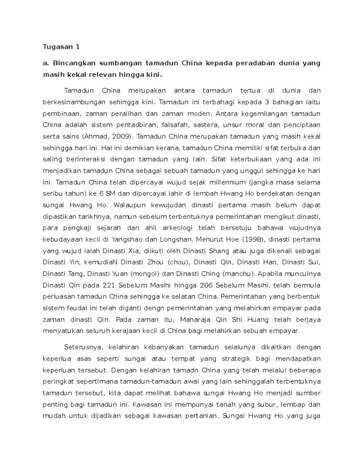 Tugasan Docx Sumbangan Tamadun China Tugasan 1 A Bincangkan Sumbangan Tamadun China Kepada 