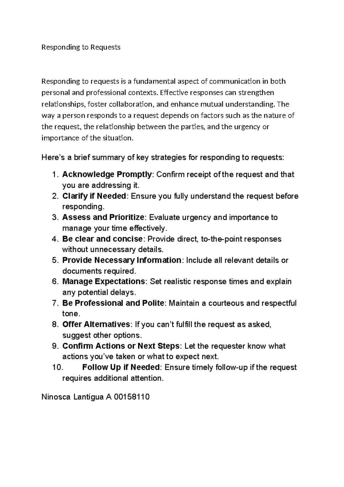 Responding to Requests - Responding to Requests Responding to requests ...