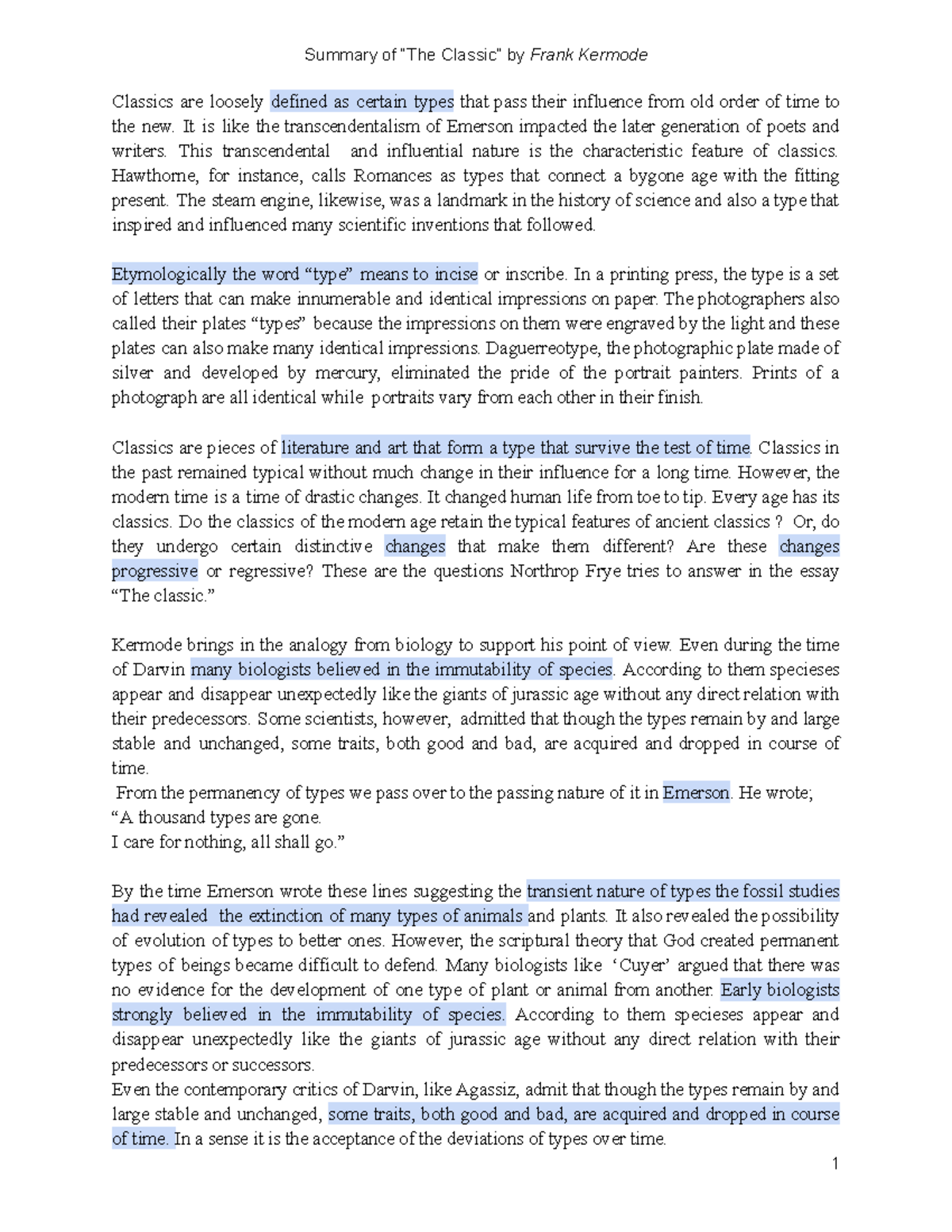 Summary of The Classic - M A English Literature - Summary of “The ...