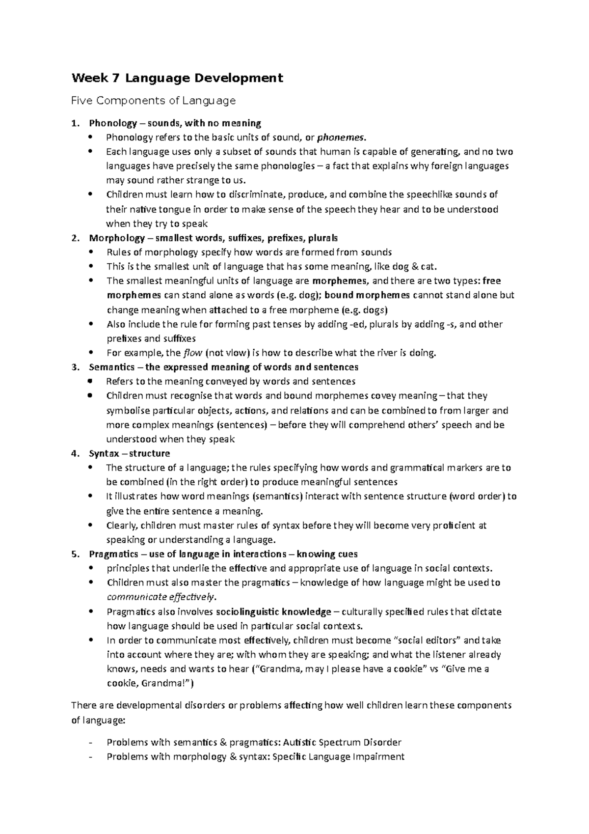 Week 7 Language Development - Week 7 Language Development Five ...