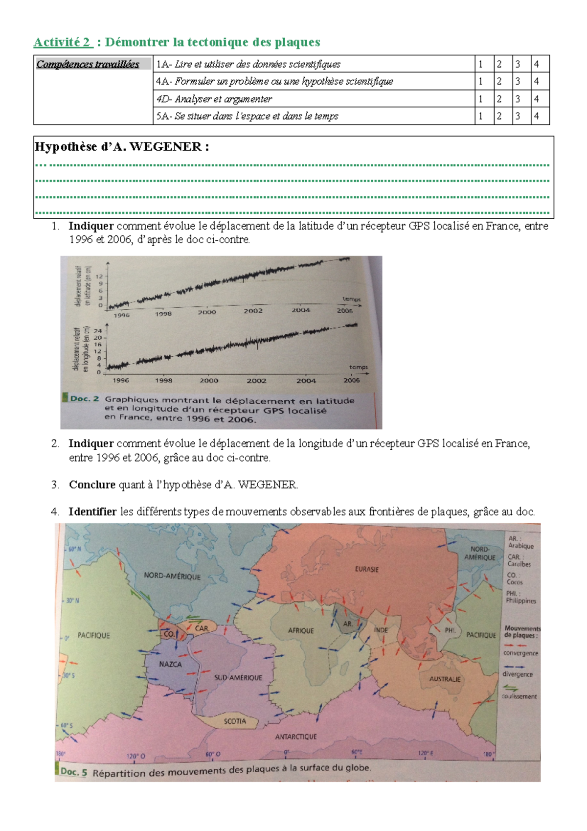 Activité 2 mouvements pl - Activité 2 : Démontrer la tectonique des ...