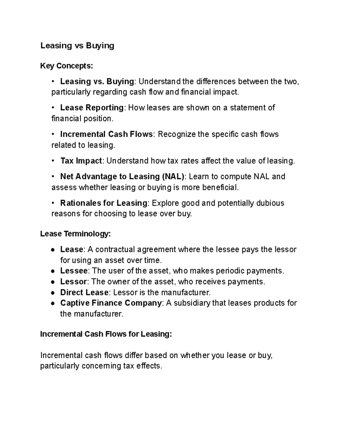 Leasing vs Buying - Leasing vs Buying Key Concepts: - Leasing vs ...
