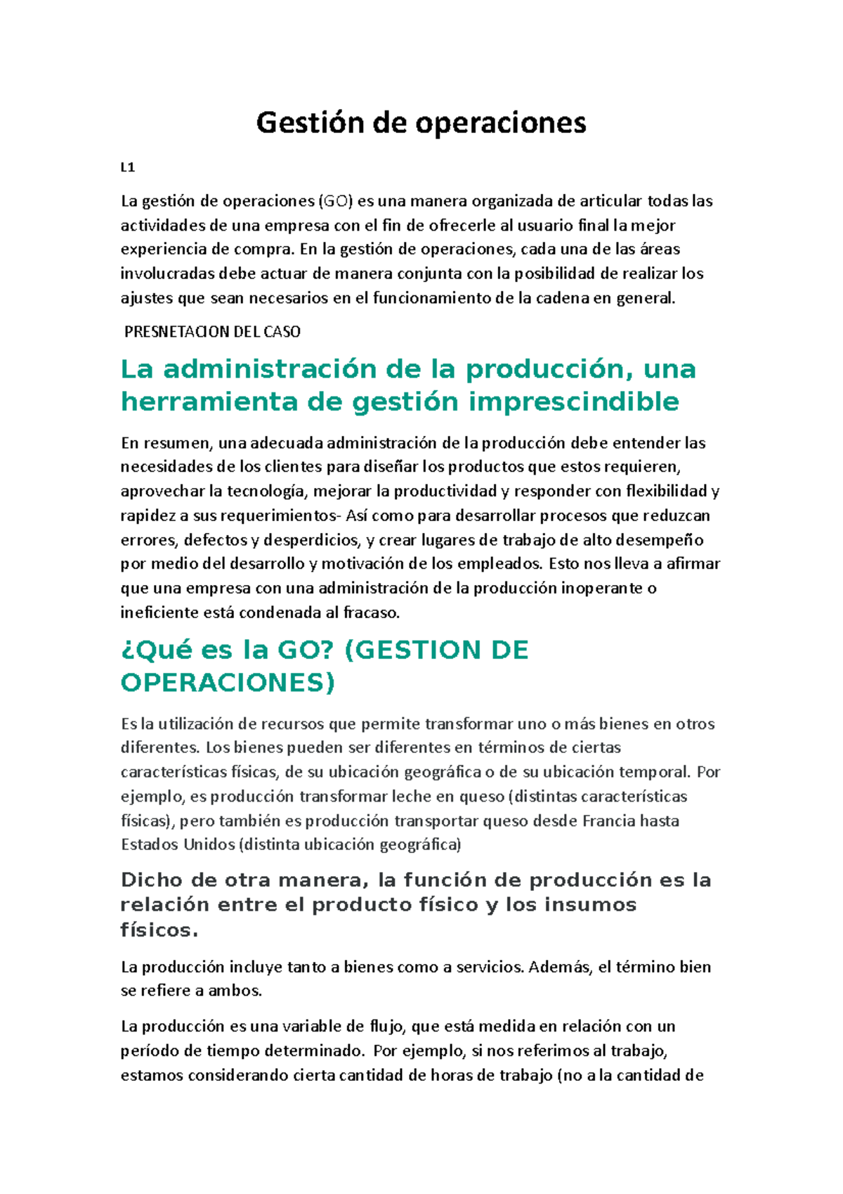 Gestión de operaciones - Gestión de operaciones L La gestión de ...