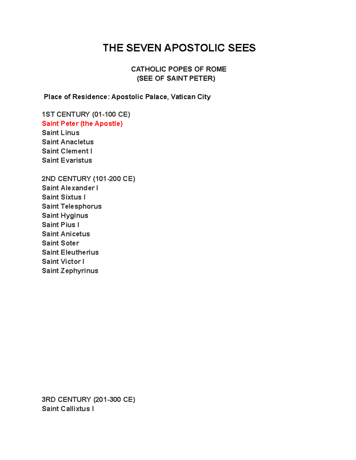 THE Seven Apostolic Christian SEES - THE SEVEN APOSTOLIC SEES CATHOLIC ...