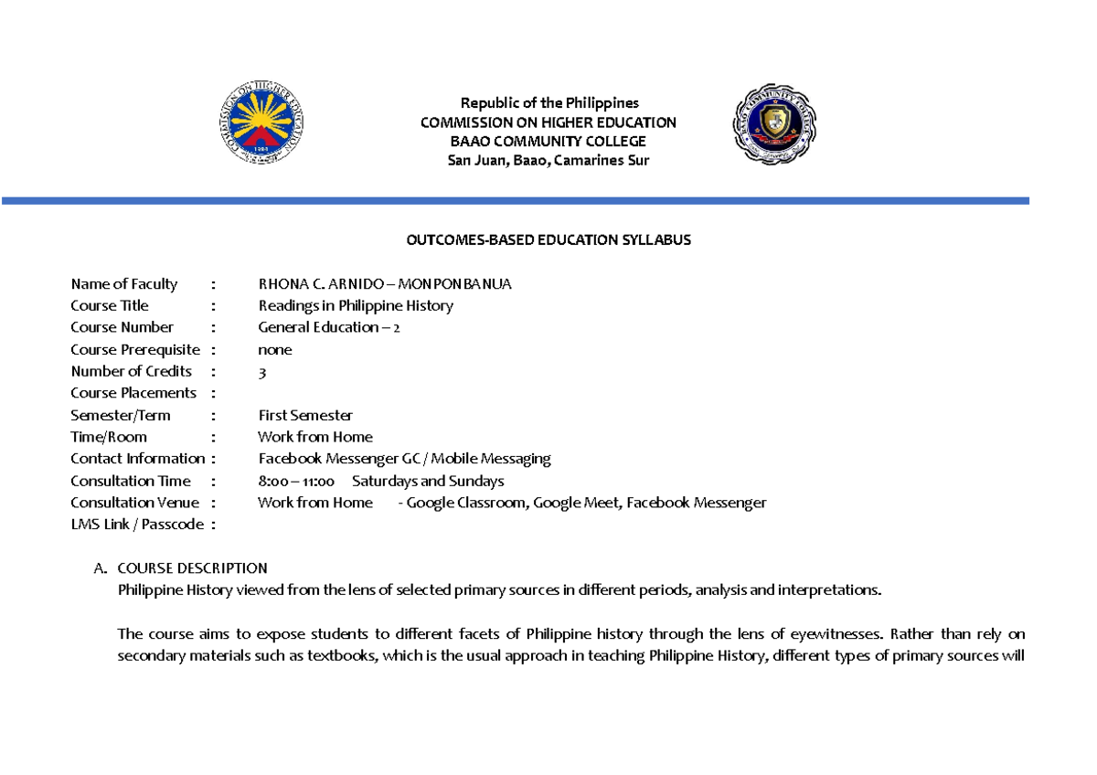 SYLLABUS GENERAL EDUCATION 2 READINGS IN PHILIPPINE HISTORY syllabus-general-education-2-readings-in-philippine-history