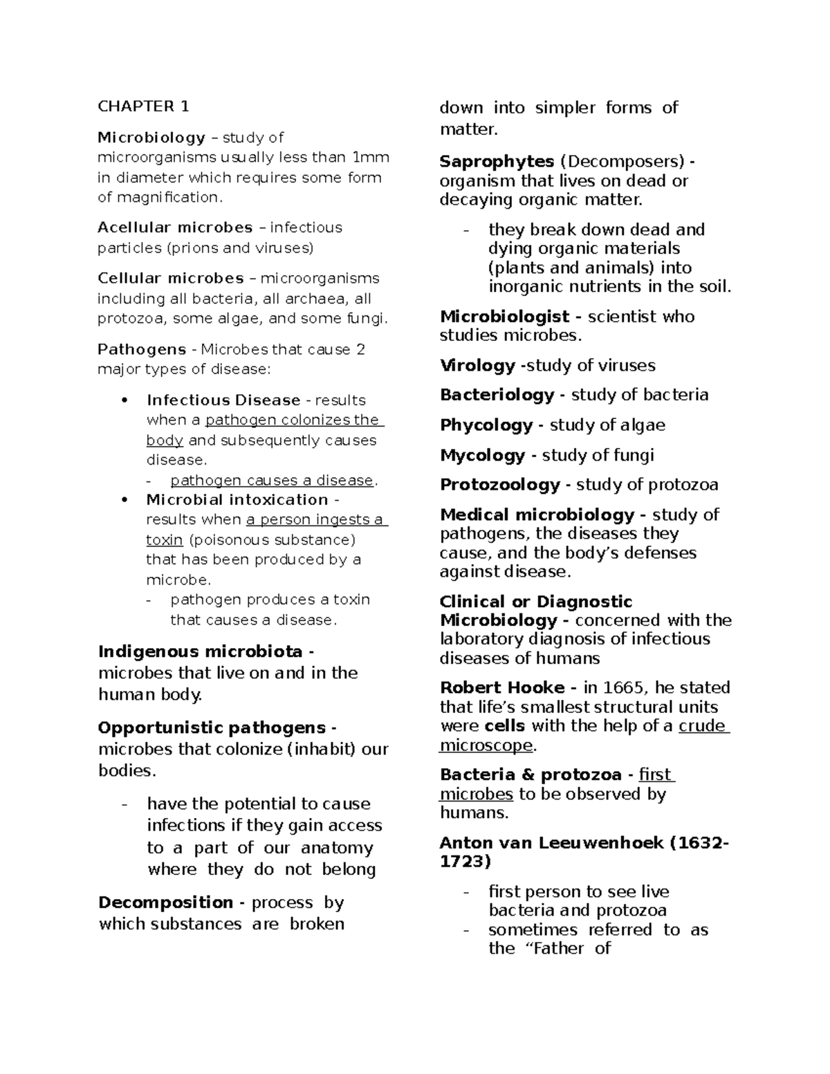 Micropara Prelims Reviewer - CHAPTER 1 Microbiology – study of microorganisms usually less than ...