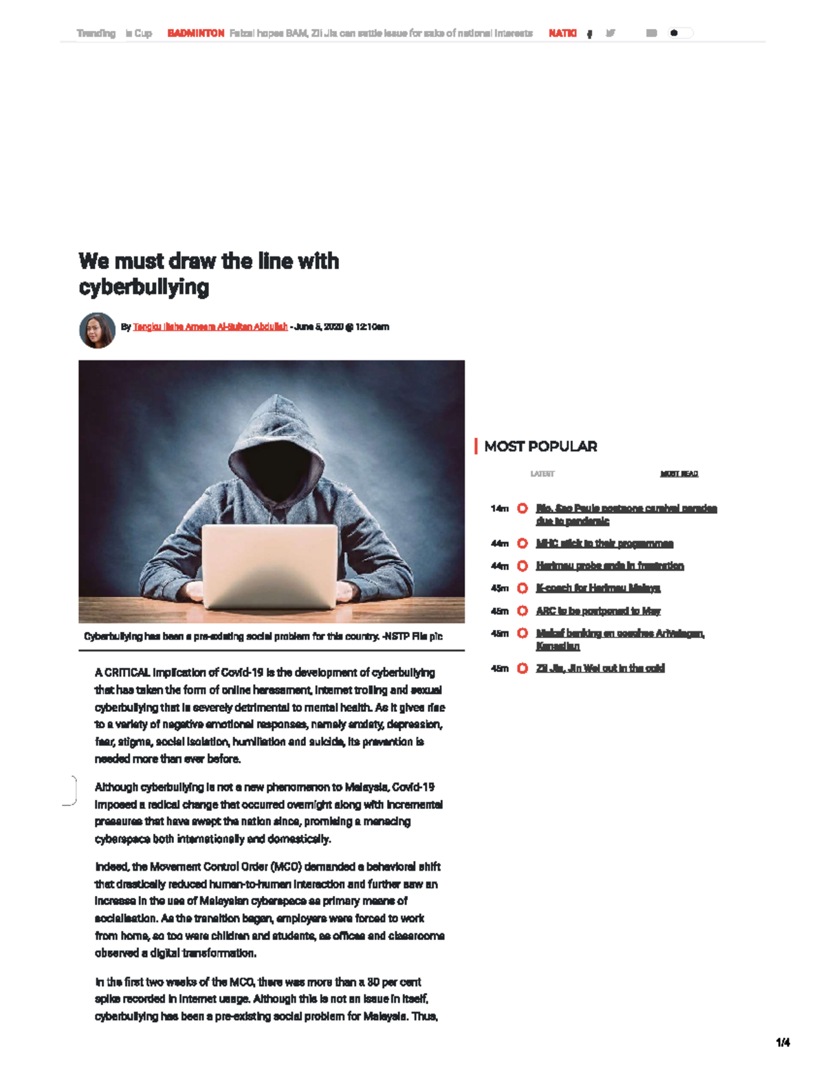 Cyberbully Article - Law - Studocu