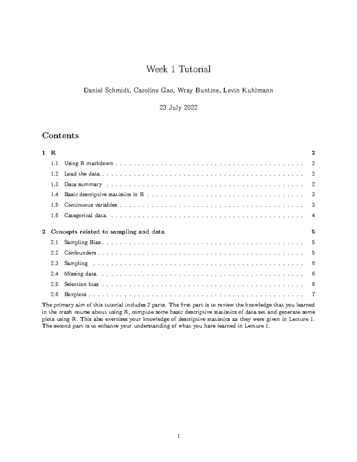 Tute 1 Questions - Tutorial 1: Study Guide for Tute 1 - Week 1 Tutorial Daniel Schmidt, Caroline ...