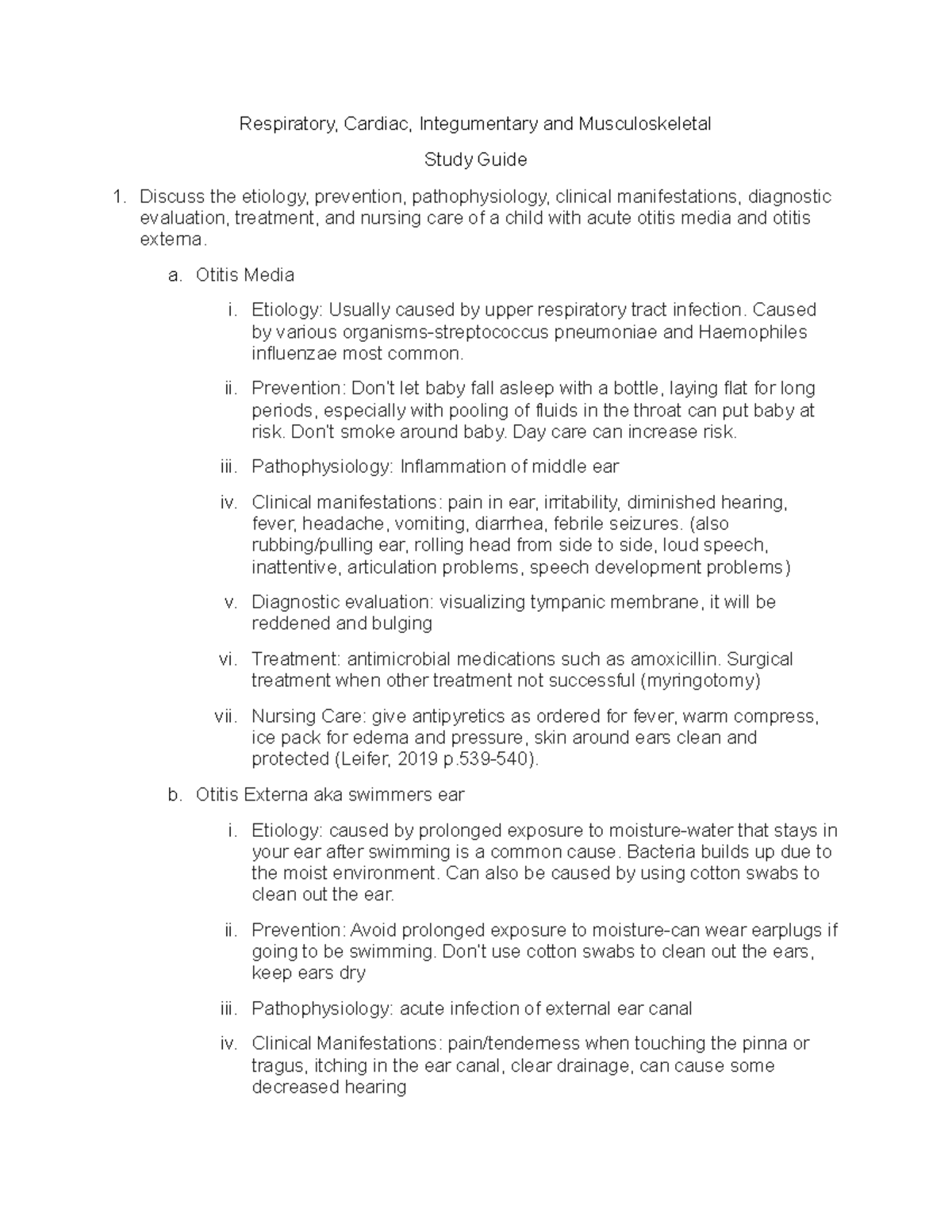 Study Guide for Respiratory, Cardiac, Integumentary, Musculoskeletal-1 ...