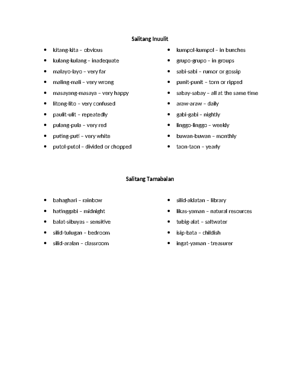 467134088 Inuulit at Tambalan handout docx - Salitang Inuulit kitang ...