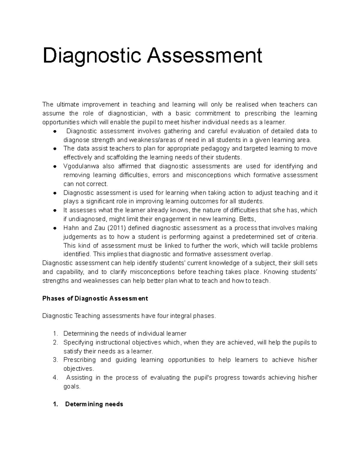 Diagnostic Assessment - Diagnostic assessment involves gathering and ...
