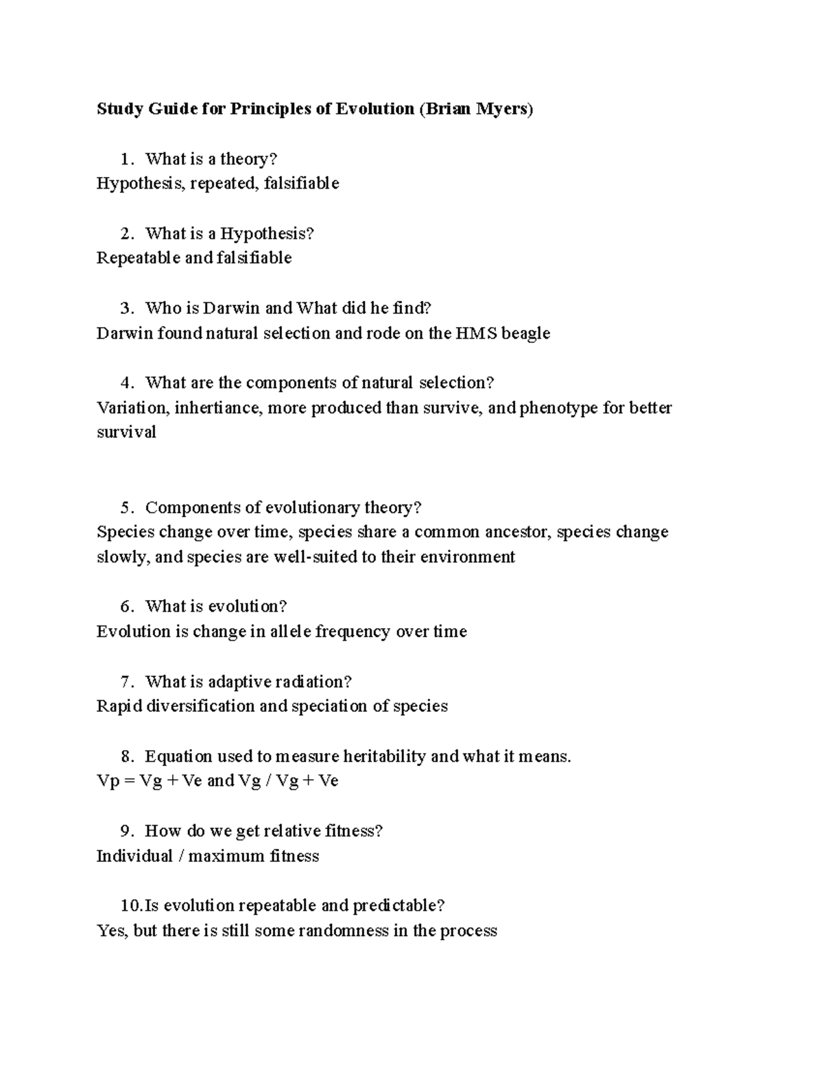 Study Guide Bio 3240 Final for submission - Study Guide for Principles ...