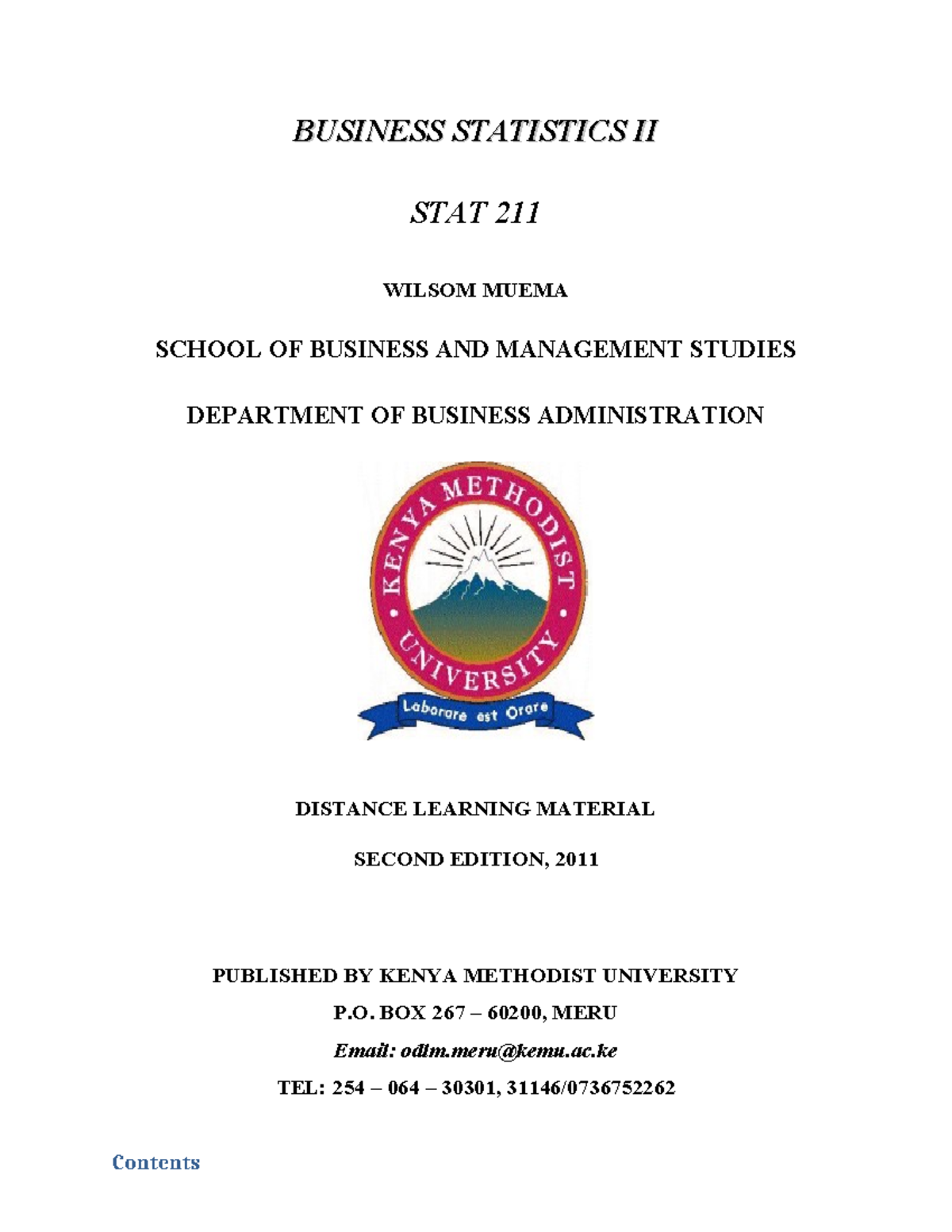 Business Statistics II - BUSINESS STATISTICS IIBUSINESS STATISTICS II ...