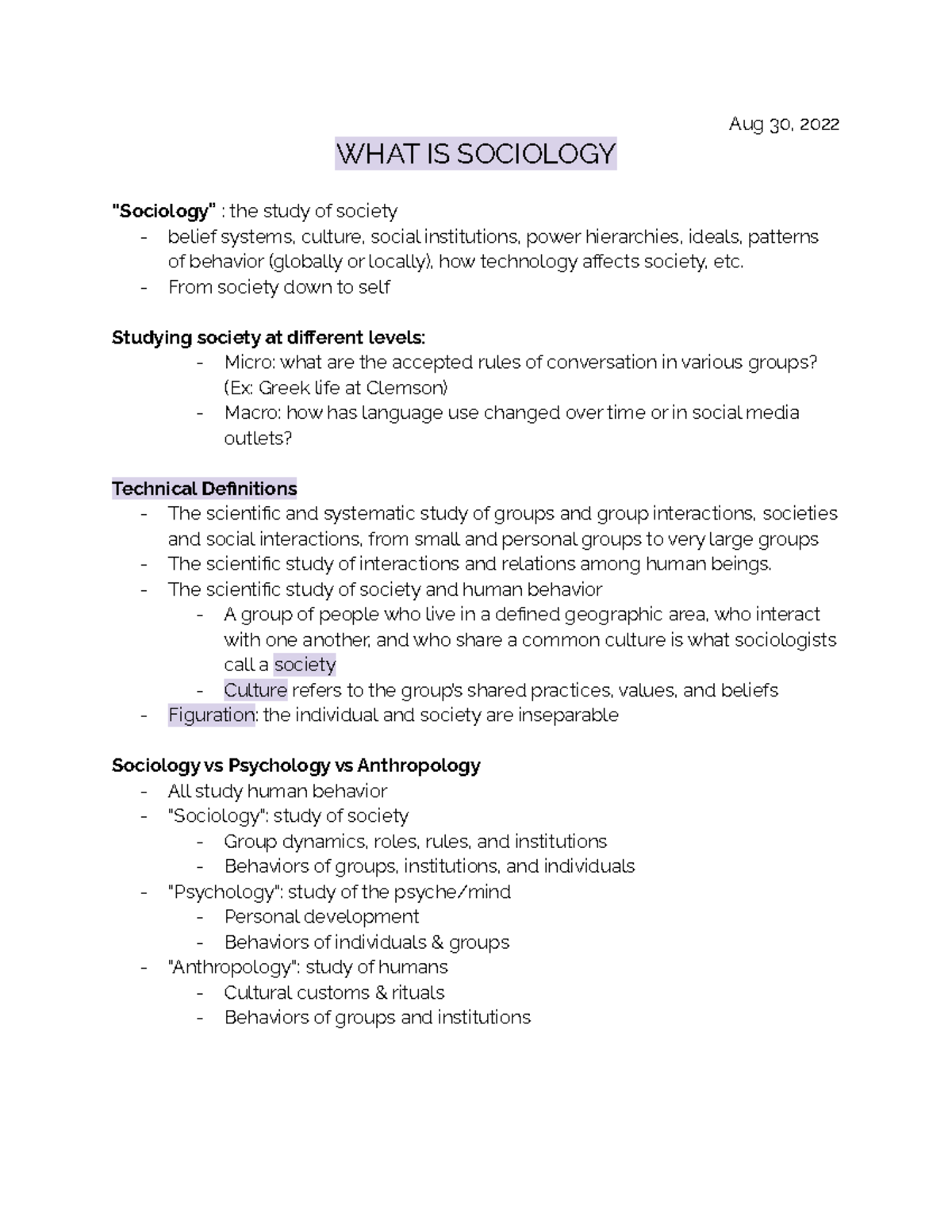 08 30 22 What is Sociology - Aug 30, 2022 WHAT IS SOCIOLOGY “Sociology ...