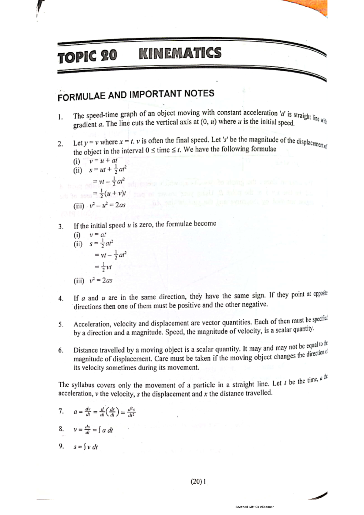 Kinematics - physics class 12 - Studocu