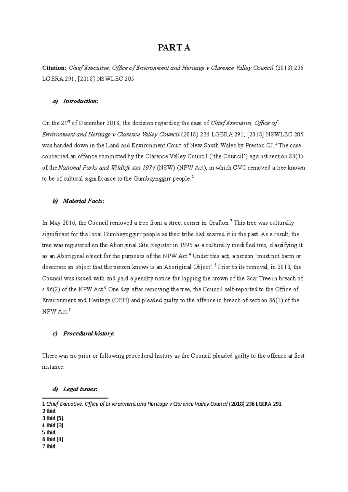 CW FOL Essay - PART A Citation: Chief Executive, Office of Environment and Heritage v Clarence ...