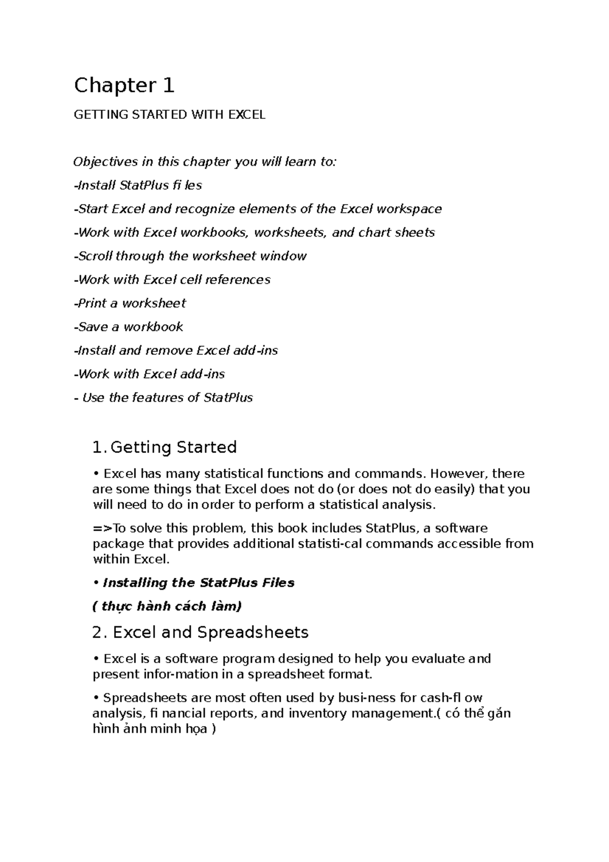 Nội dung slide - gẻdfgcxv - Chapter 1 GETTING STARTED WITH EXCEL ...