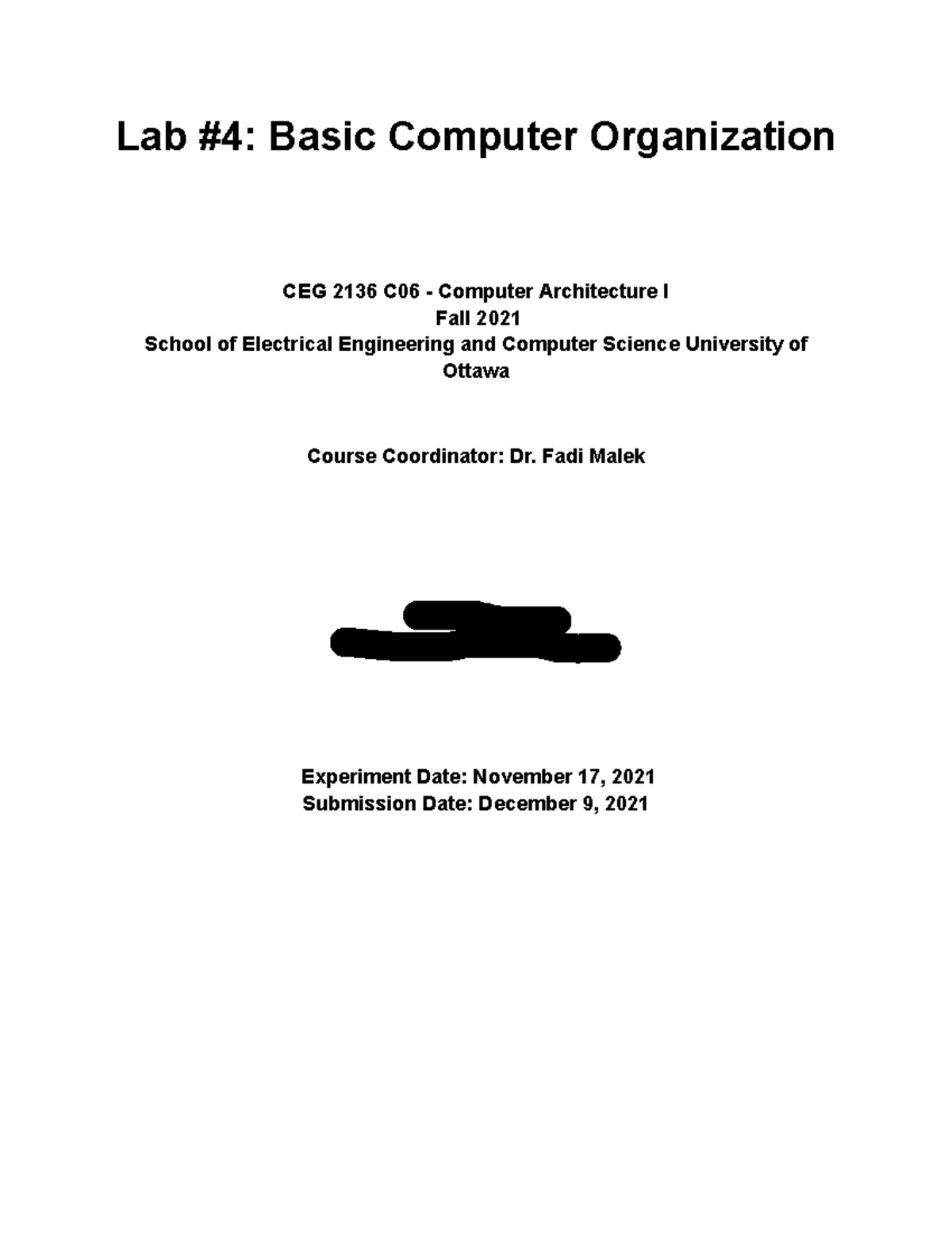 CEG2136 Lab#4 - Lab #4: Basic Computer Organization CEG 2136 C06 - Computer Architecture I Fall ...
